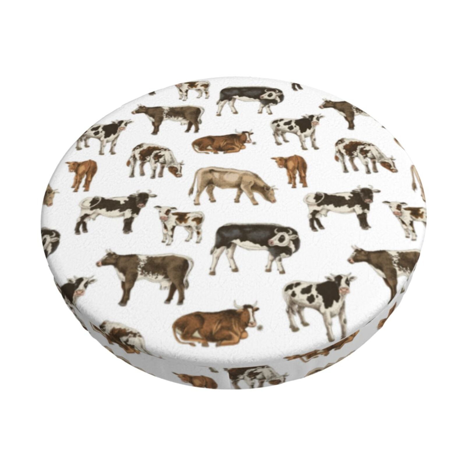 Luyuia Cow Print Bar Stool Cover Cushion, Round Seat Cushion for Wooden ...
