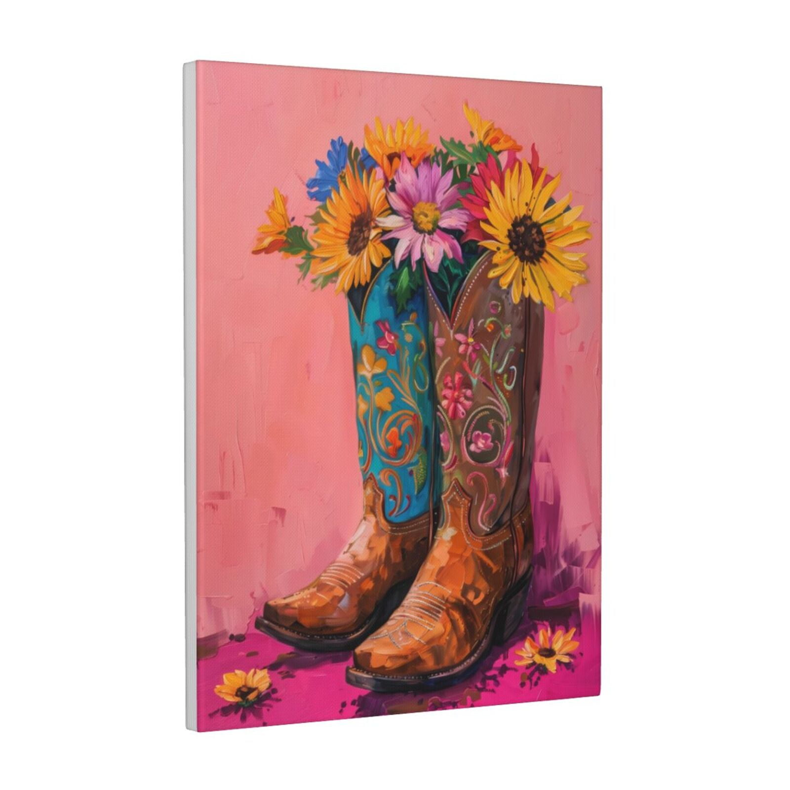 Luyuia Cowboy Boots With Flowers Print Canvas Wall Art - Waterproof HD ...