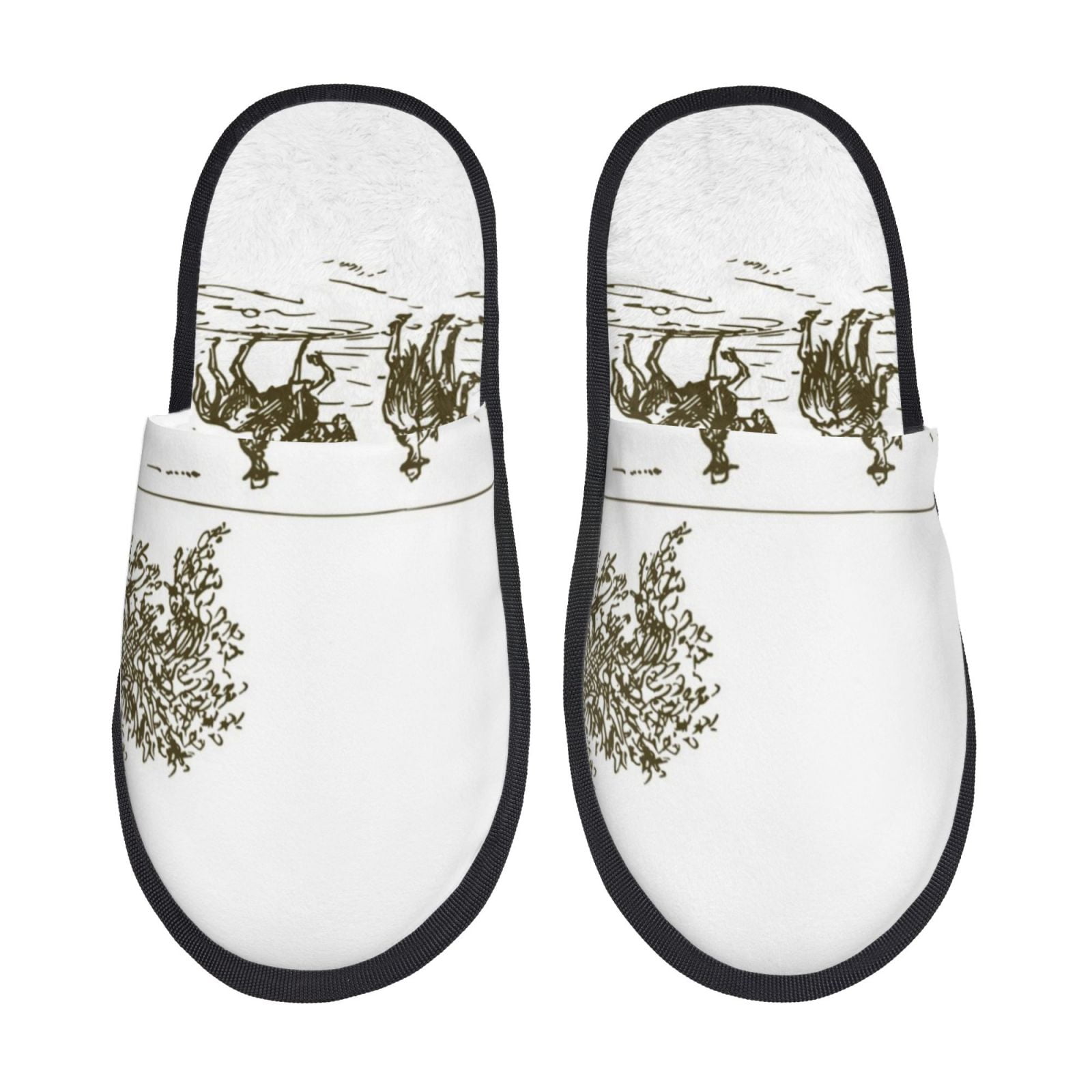 Luyuia Cowboys Riding A Horse Near A Tree Print Fuzzy Slippers for ...