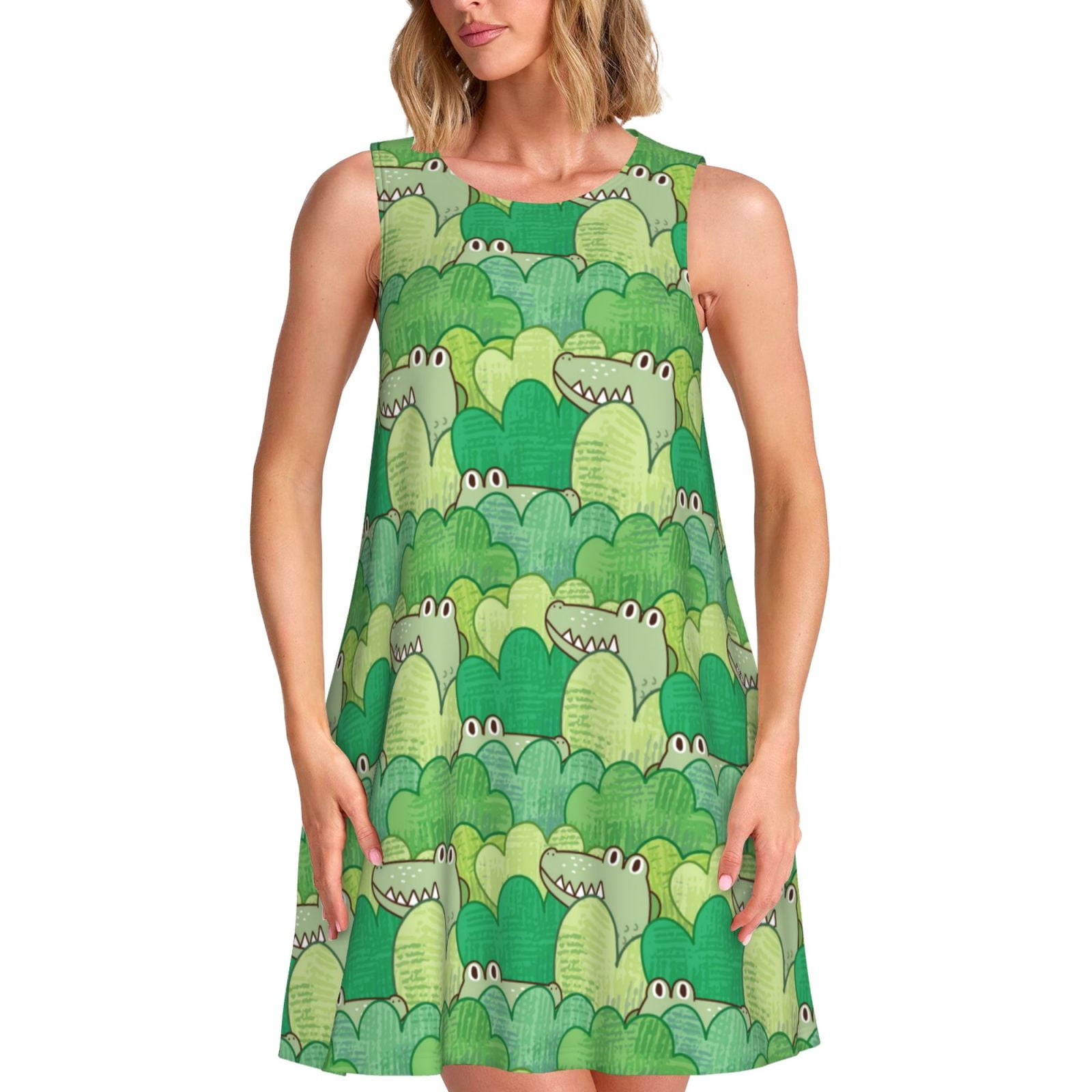 Luyuia Crocodile And Bush Print Women's Summer A-Line Sleeveless Boat ...