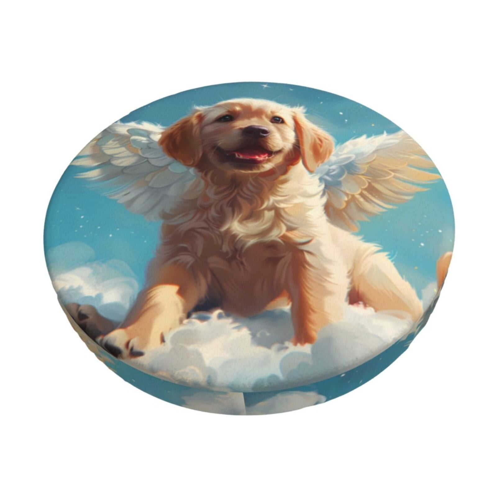 Luyuia Cute Angel Winged Dog Print Bar Stool Cover Cushion, Round Seat ...