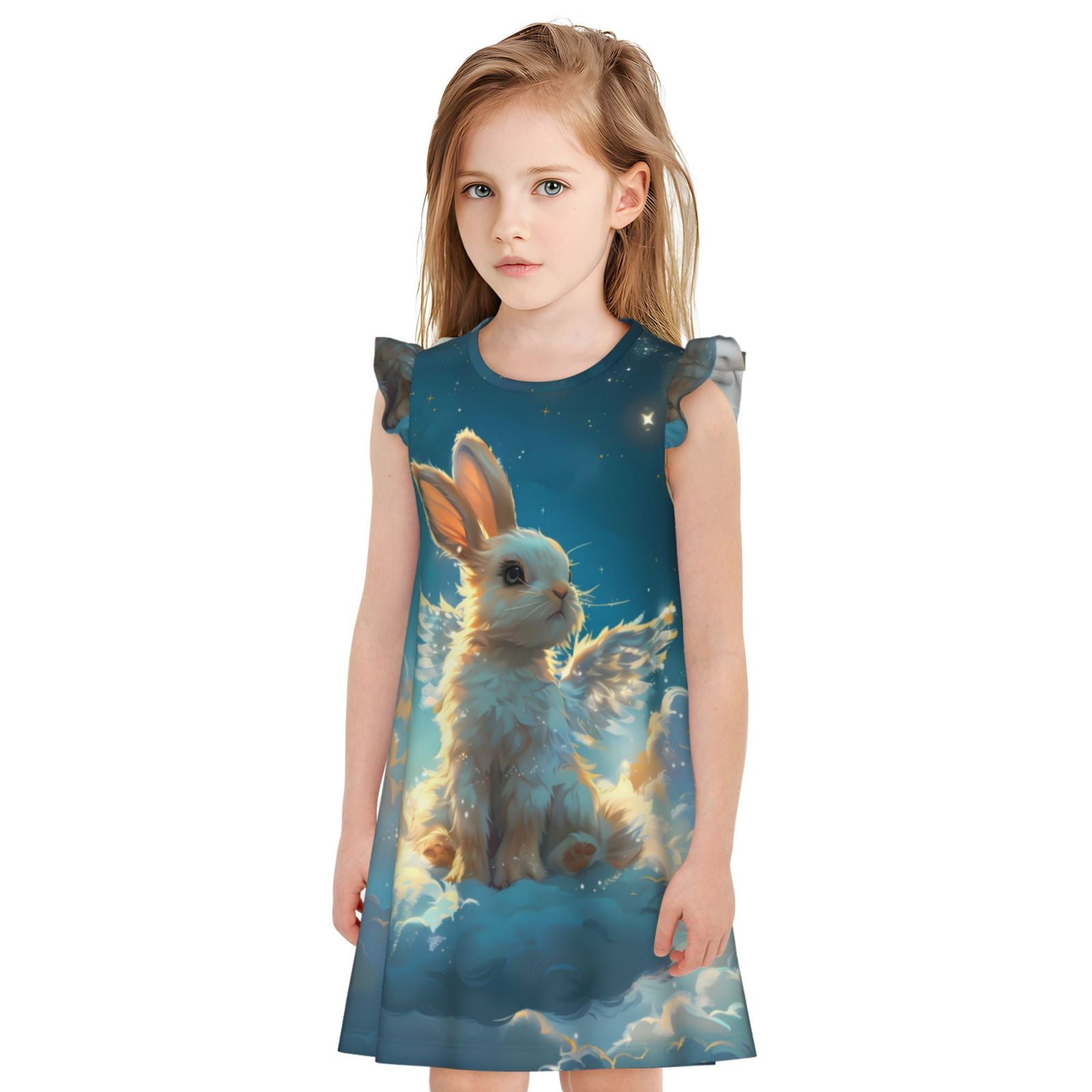 Luyuia Cute Angel Winged Rabbit Print Girls' Princess Nightgown ...