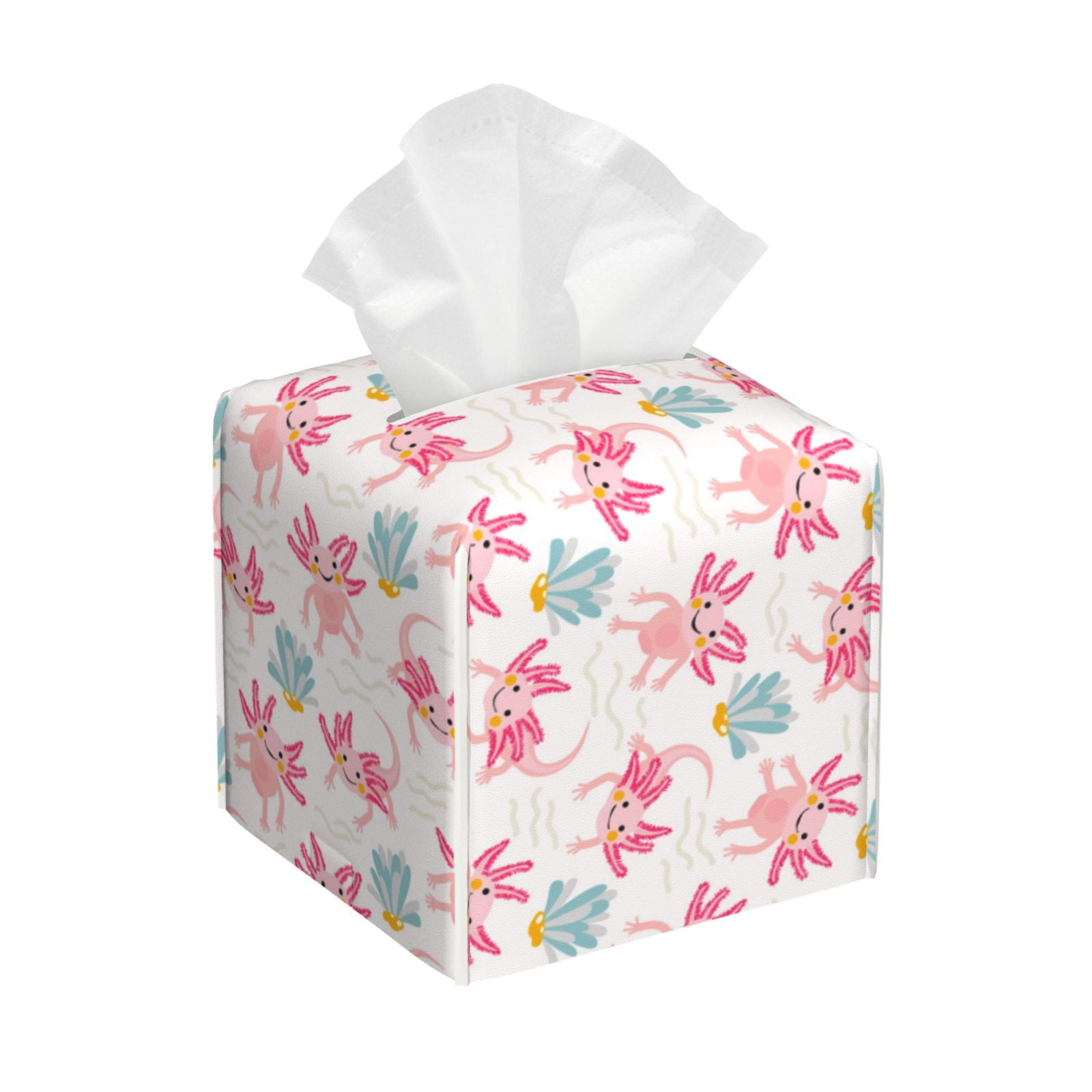 Luyuia Cute Axolotl Pattern Square Leather Tissue Box Cover for Home ...