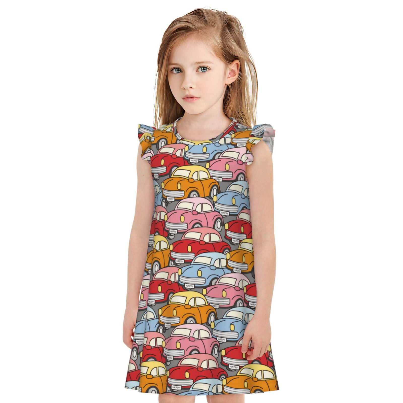 Luyuia Cute Cars Print Girls' Princess Nightgown, Flutter Sleeve ...