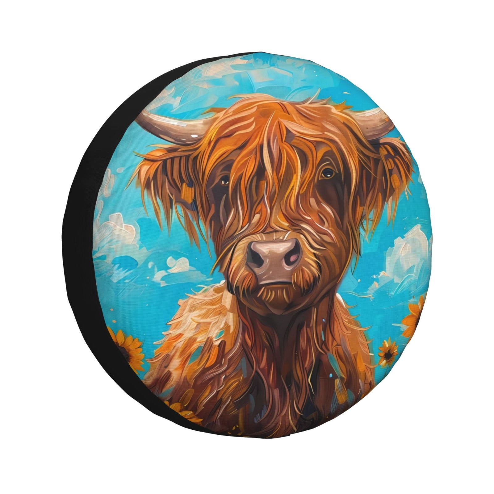 Luyuia Cute Cow Sunflowers Art Print Waterproof Leather Tire Cover ...