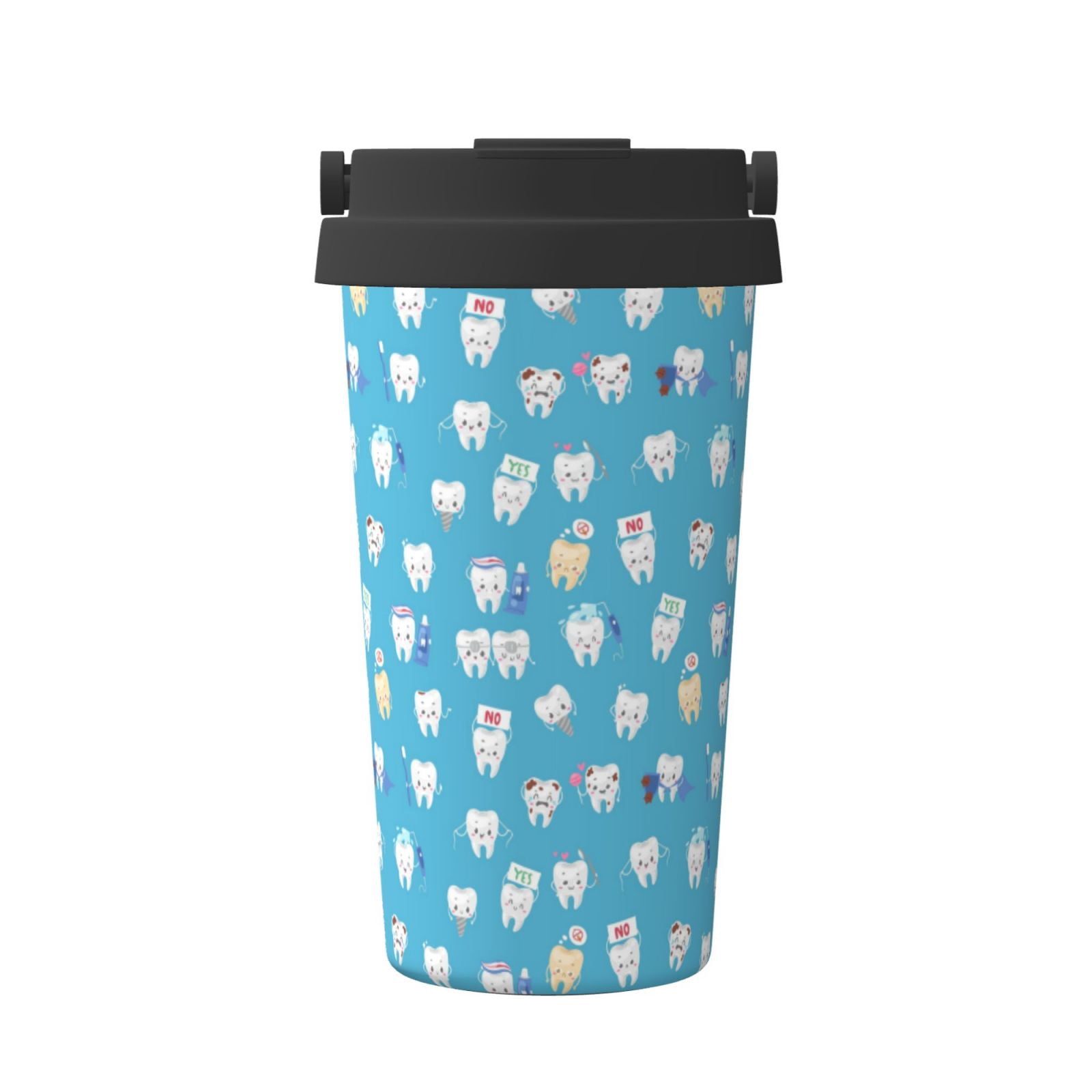 Luyuia Cute Healthy Teeth Print Travel Coffee Mug, Leak-Proof Insulated ...