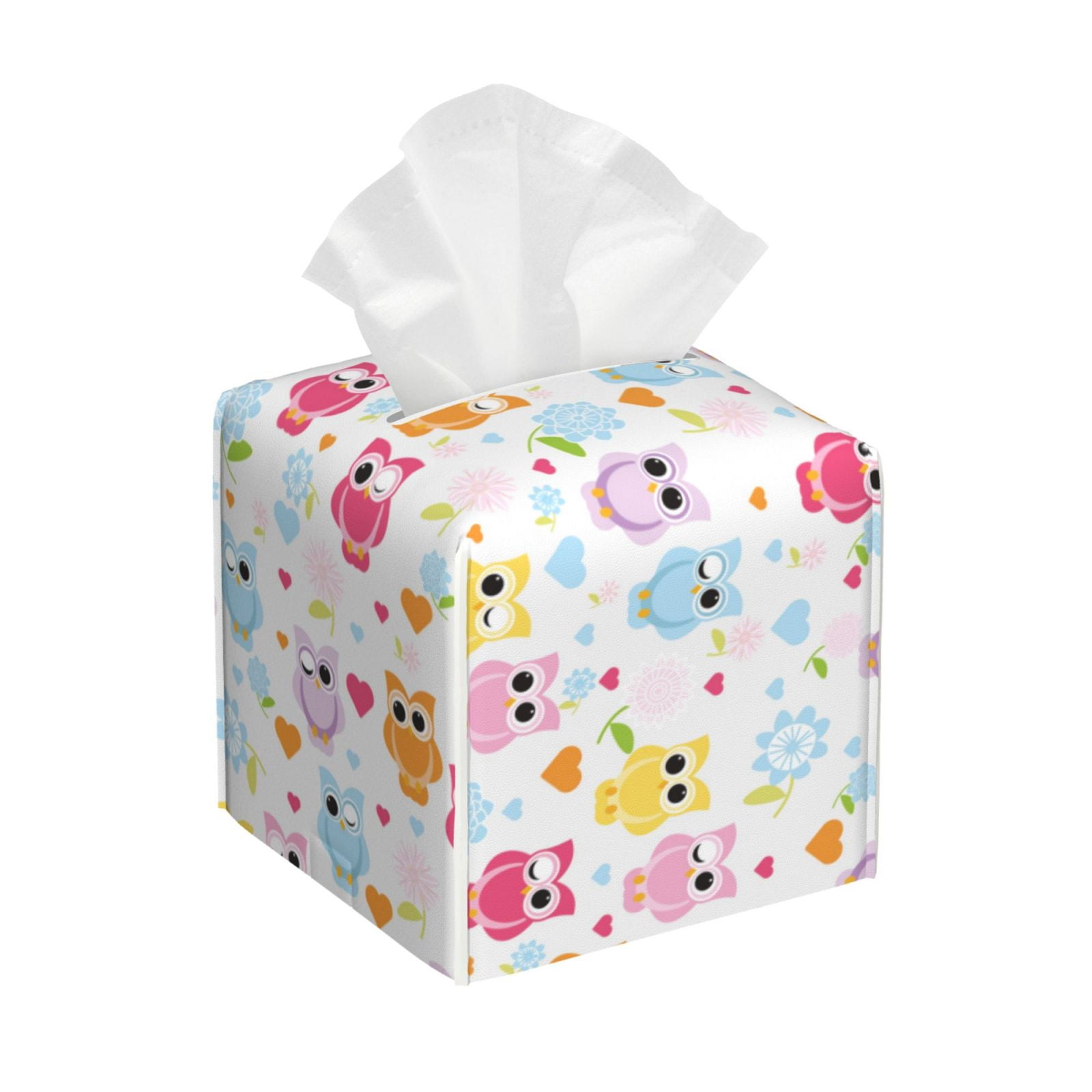 Luyuia Cute Owl Pattern Square Leather Tissue Box Cover for Home Office ...