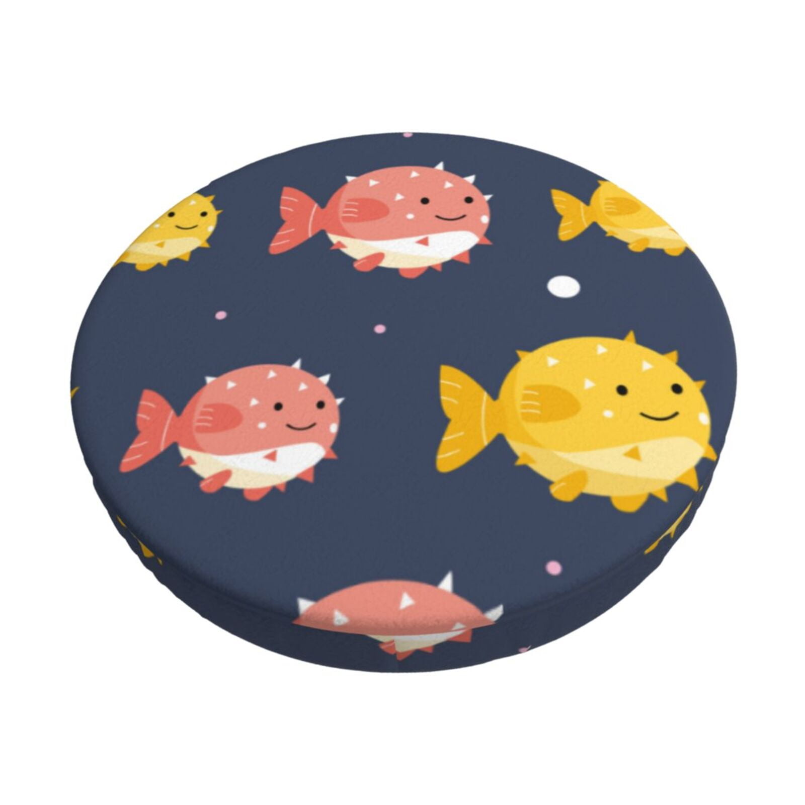 Luyuia Cute Puffer Fish Print Bar Stool Cover Cushion, Round Seat ...