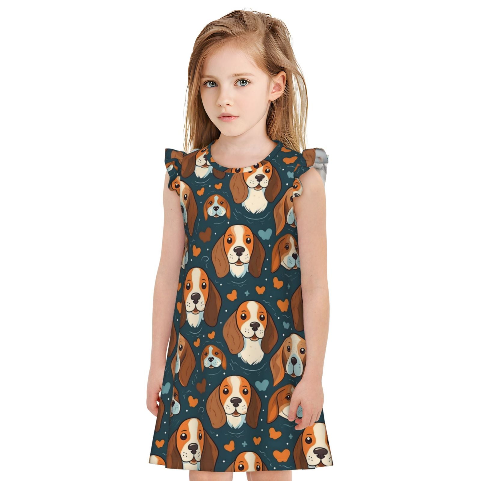 Luyuia Cute Puppy Print Girls' Princess Nightgown, Flutter Sleeve ...