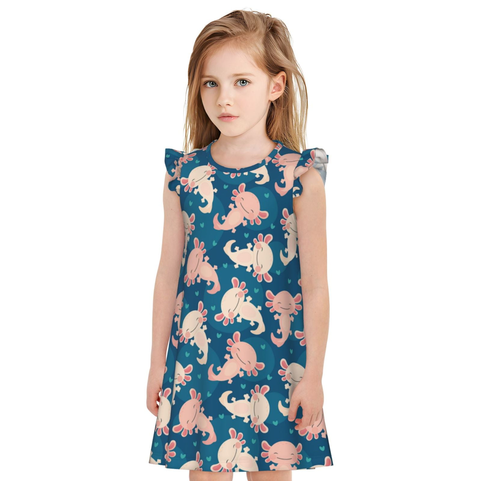 Luyuia Cute Salamander Print Girls' Princess Nightgown, Flutter Sleeve ...