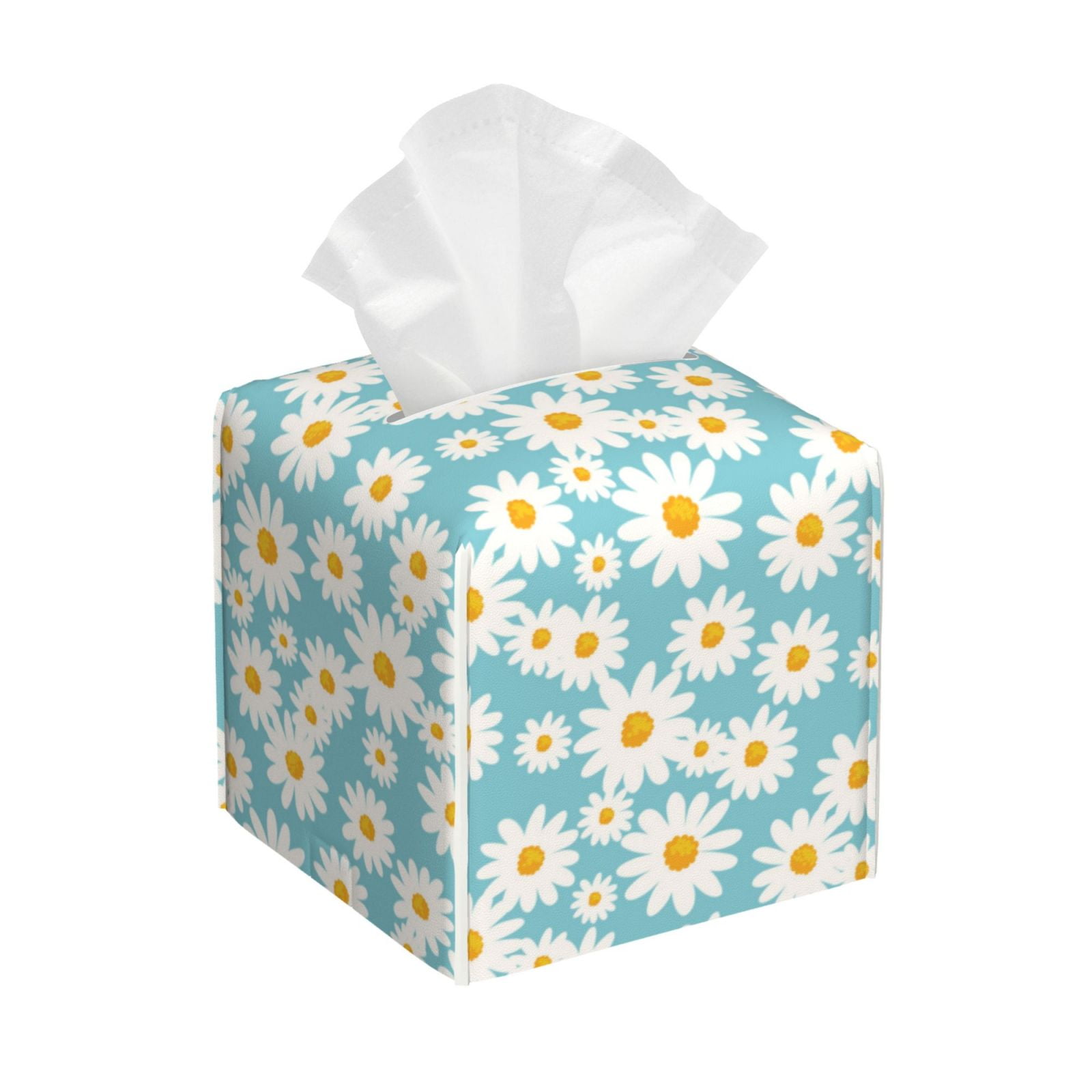 Luyuia Daisy Floral A Pattern Square Leather Tissue Box Cover for Home ...