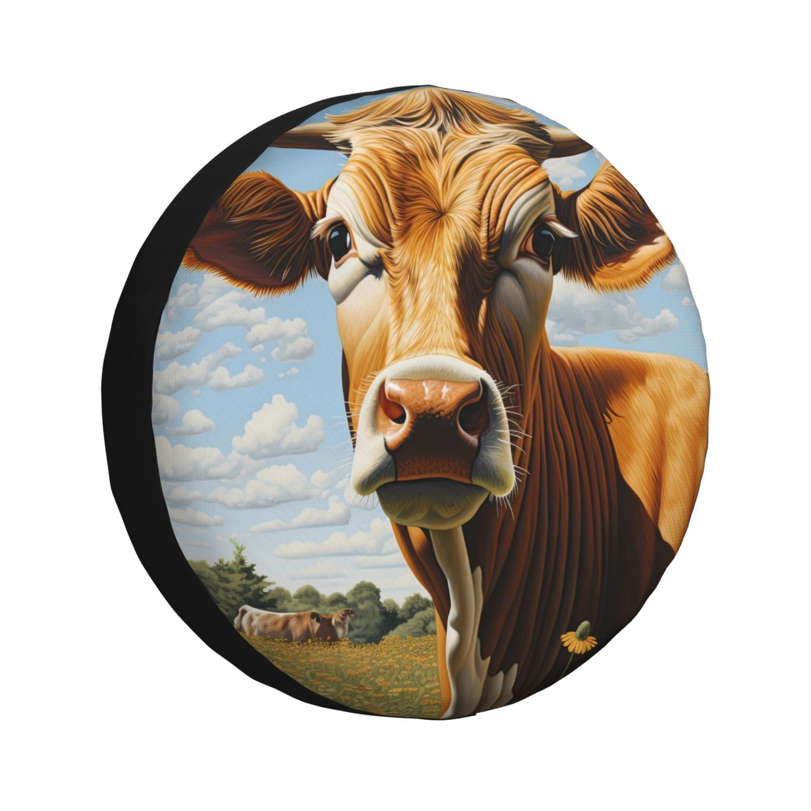 Luyuia Daisy Flower Field Cow Print Waterproof Leather Tire Cover ...