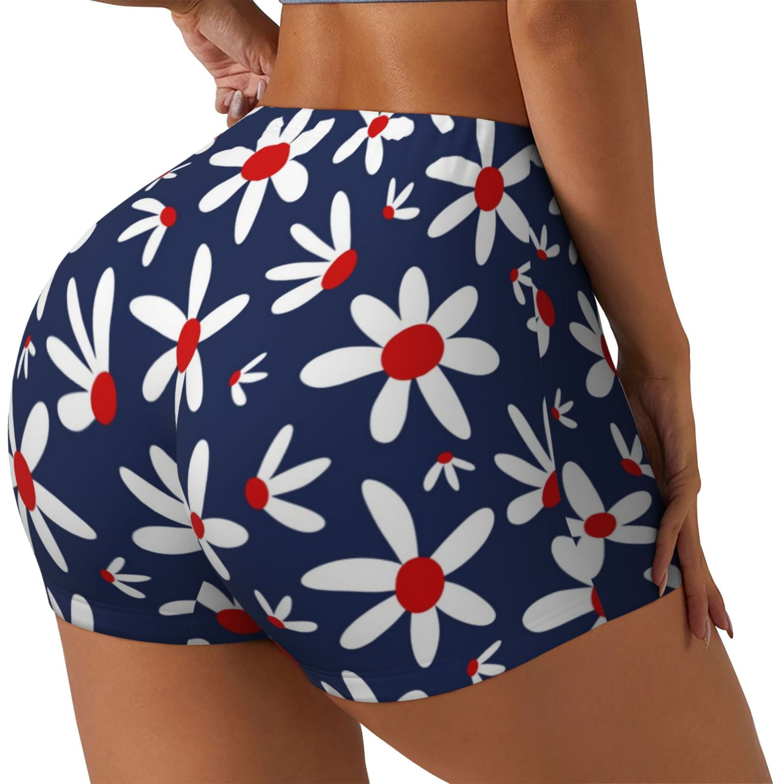Luyuia Daisy Flowers Print Women's Seamless Scrunch Workout Shorts, Gym ...