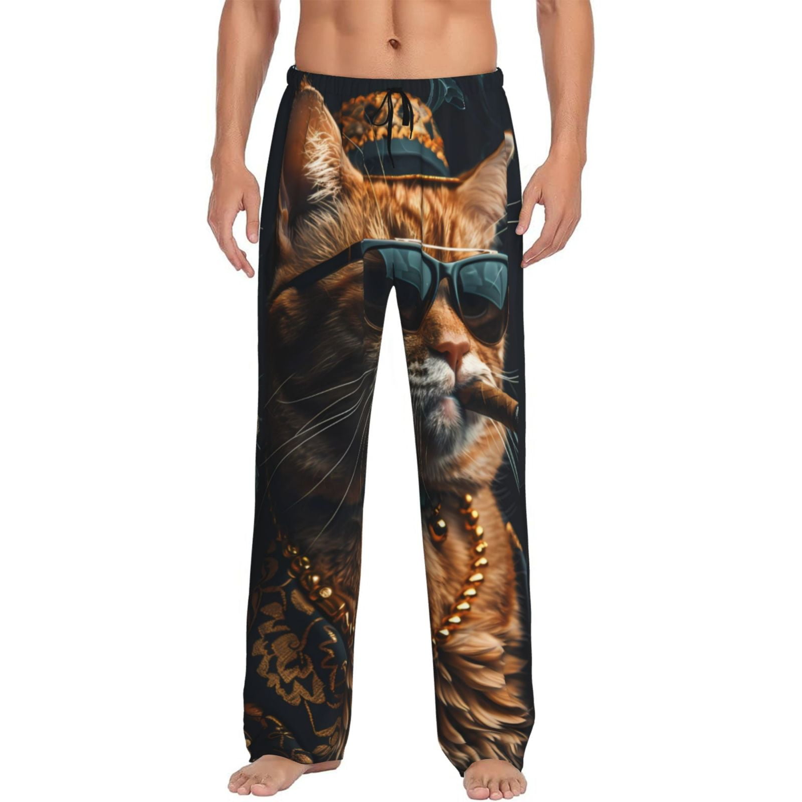 Luyuia Dapper Cat in Sunglasses Print Men's Straight Lounge Pajama ...