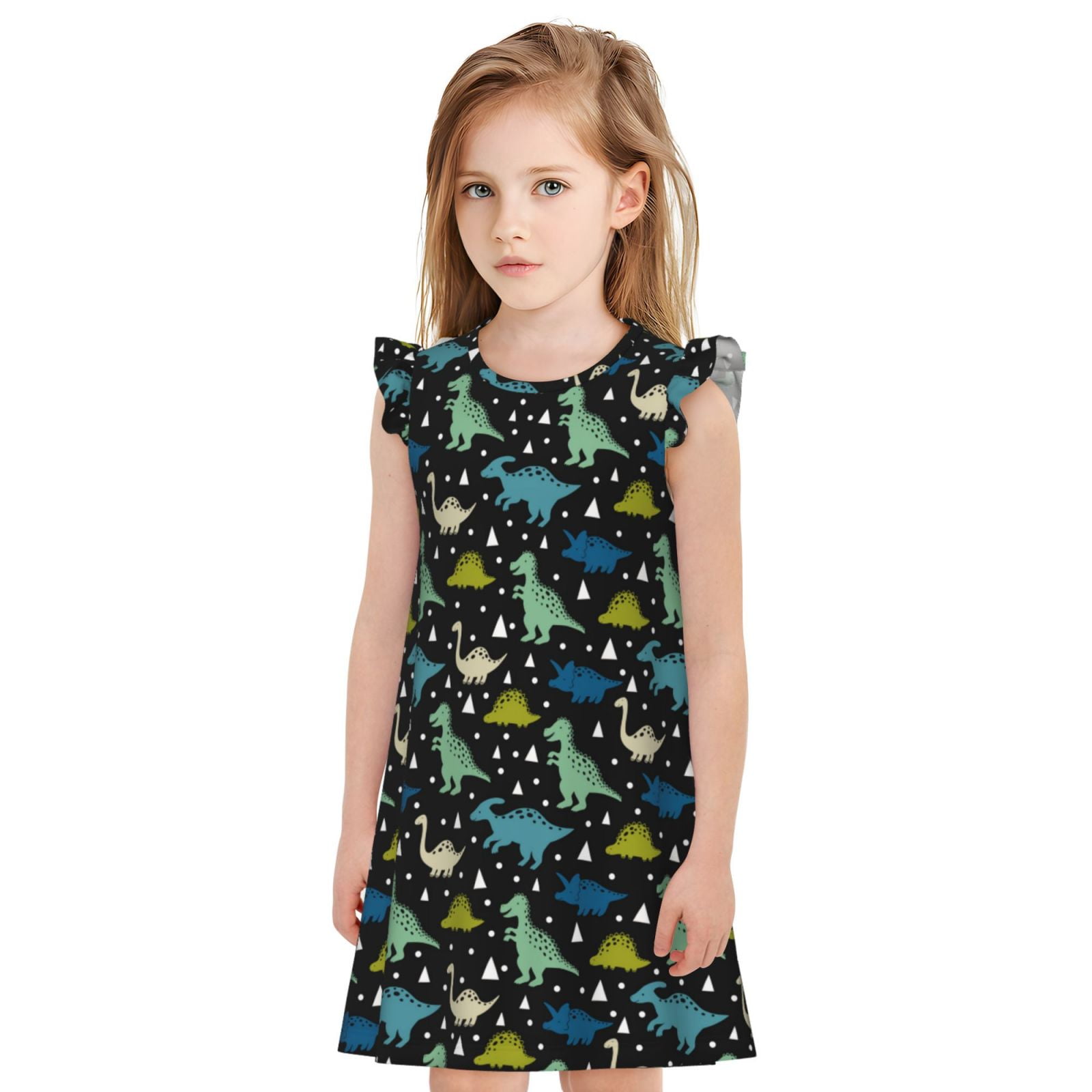 Luyuia Dinosaur Print Girls' Princess Nightgown, Flutter Sleeve ...