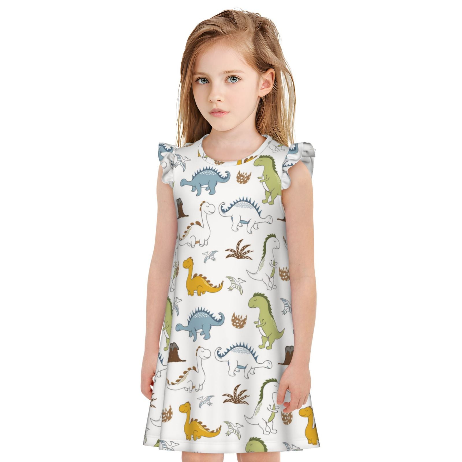 Luyuia Dinosaur Print Girls' Princess Nightgown, Flutter Sleeve ...