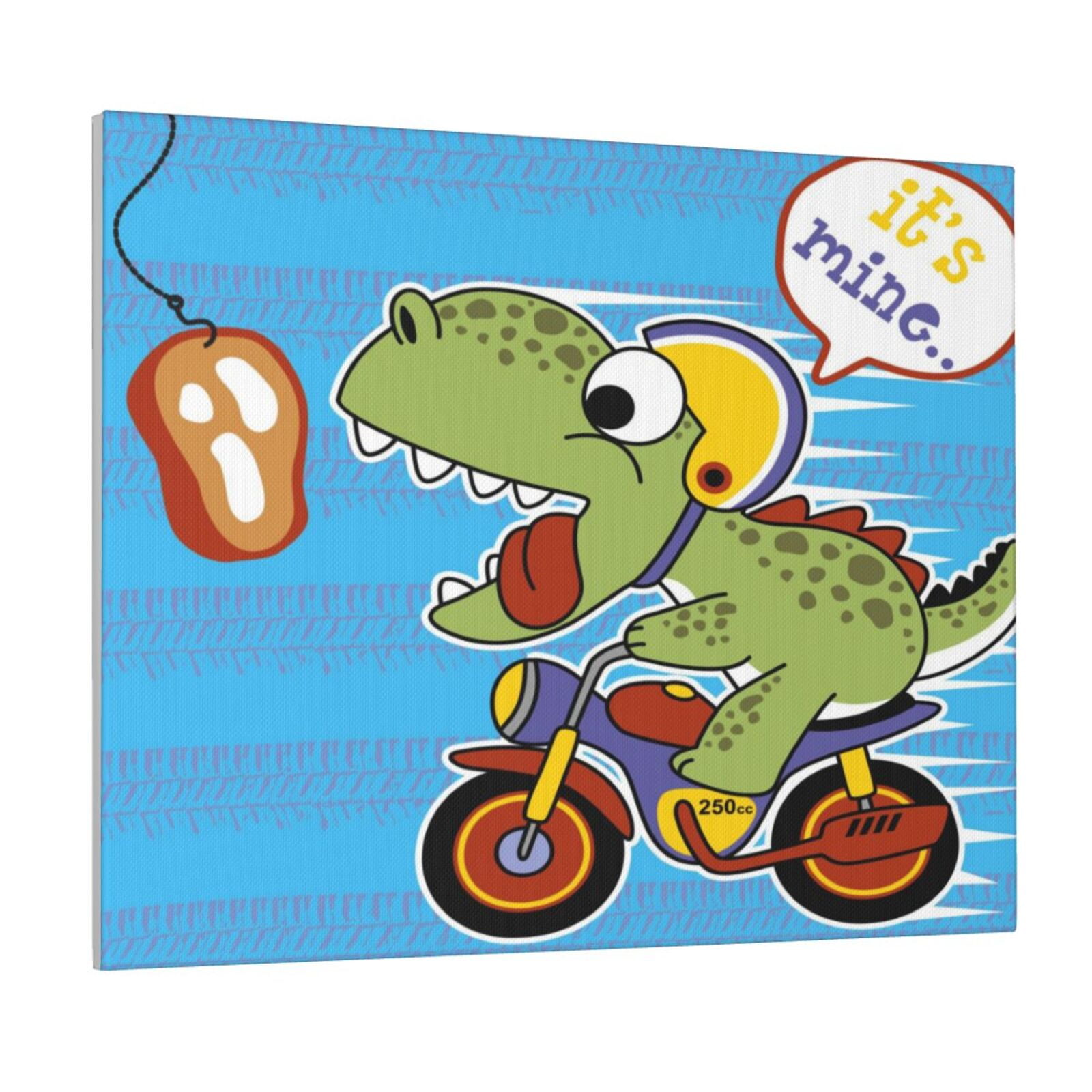 Luyuia Dinosaur Riding a Motorcycle Print Canvas Wall Art Print ...