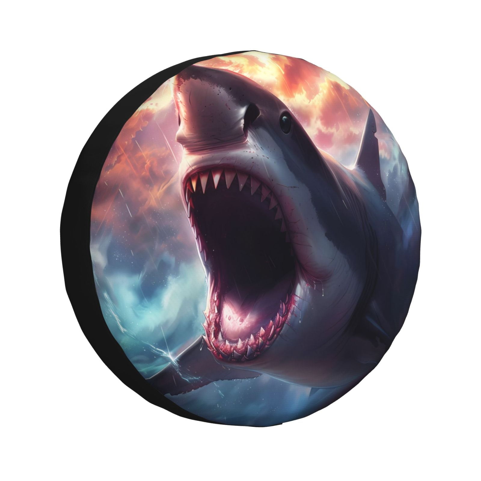 Luyuia Dramatic Shark Attack Print Waterproof Leather Tire Cover ...