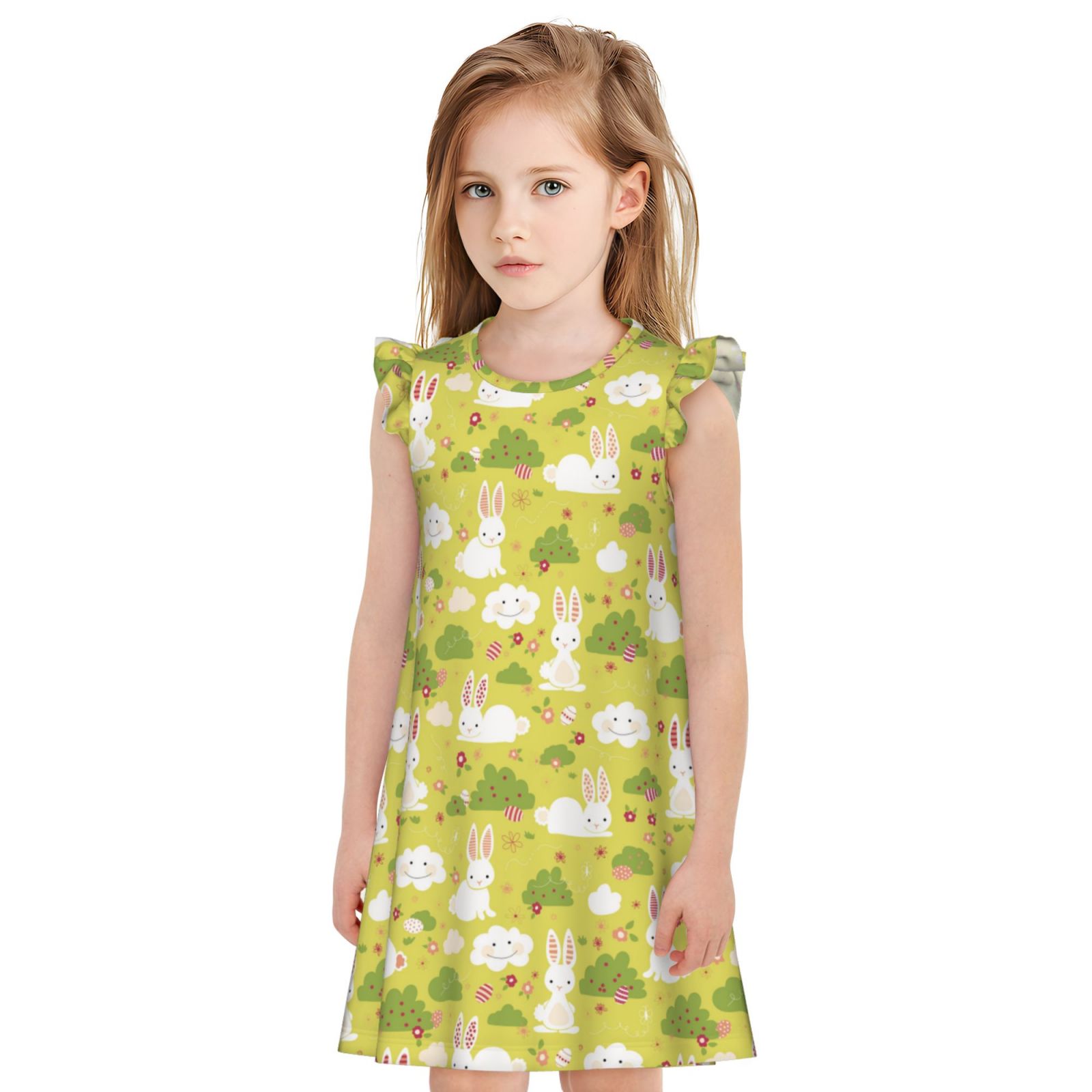 Luyuia Easter Bunny Print Girls' Princess Nightgown, Flutter Sleeve ...