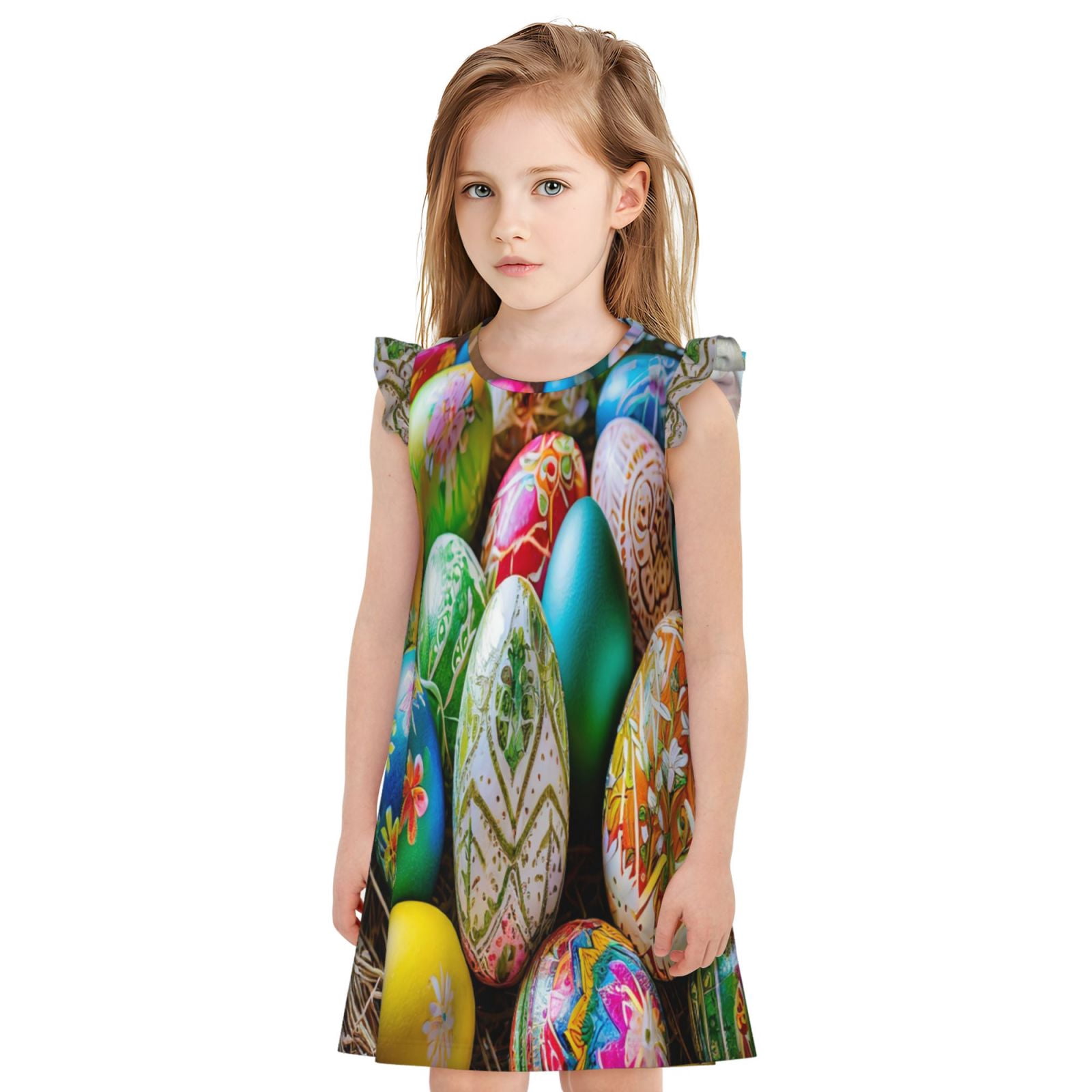 Luyuia Easter Eggs Print Girls' Princess Nightgown, Flutter Sleeve ...