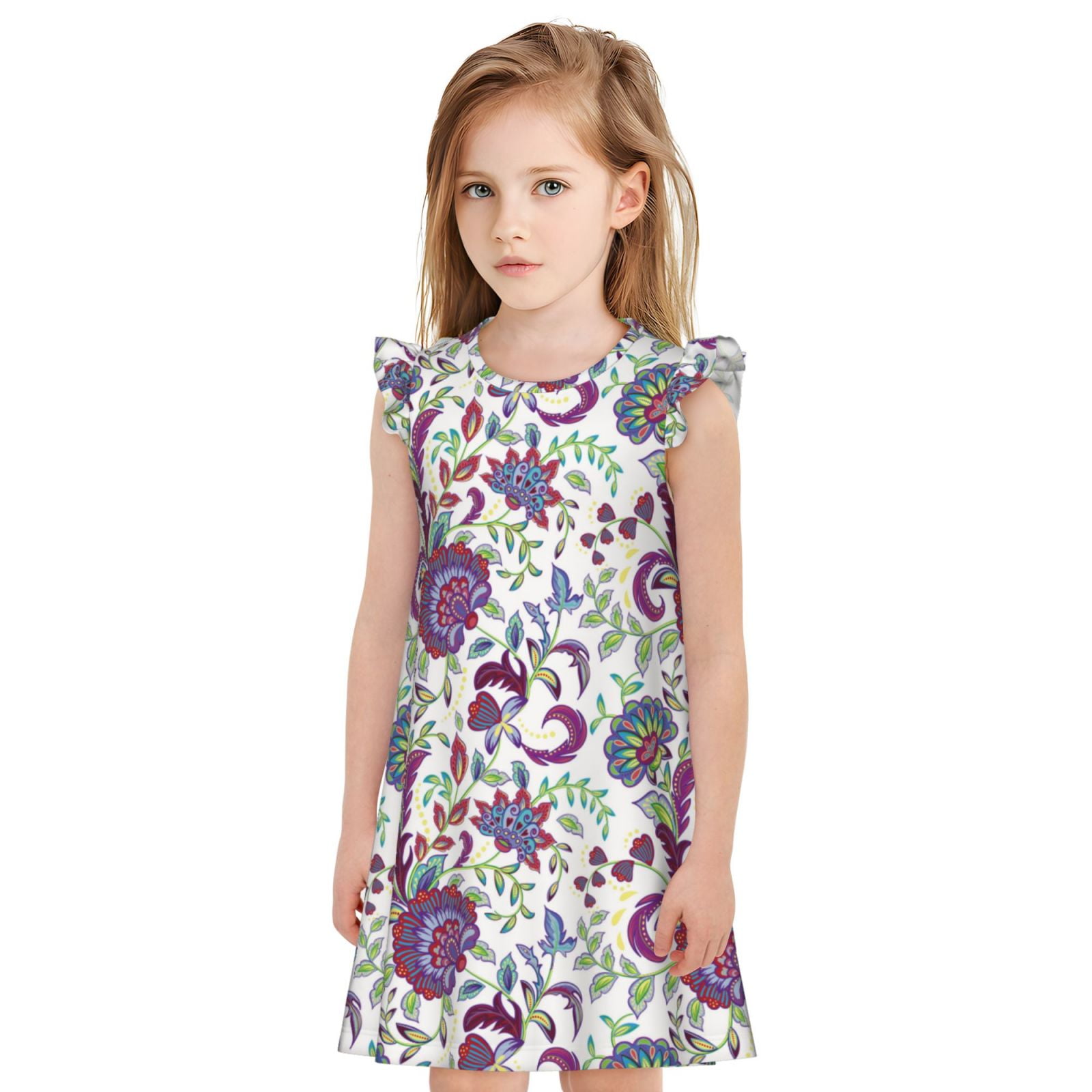 Luyuia Fairy Flower Print Girls' Princess Nightgown, Flutter Sleeve ...