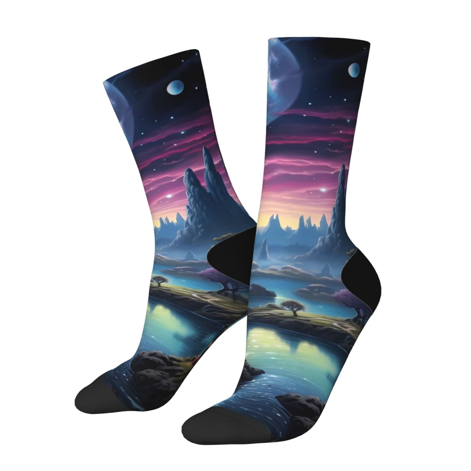 Luyuia Fantasy Landscape Starry Night Print Unisex Crew Socks, Casual ...
