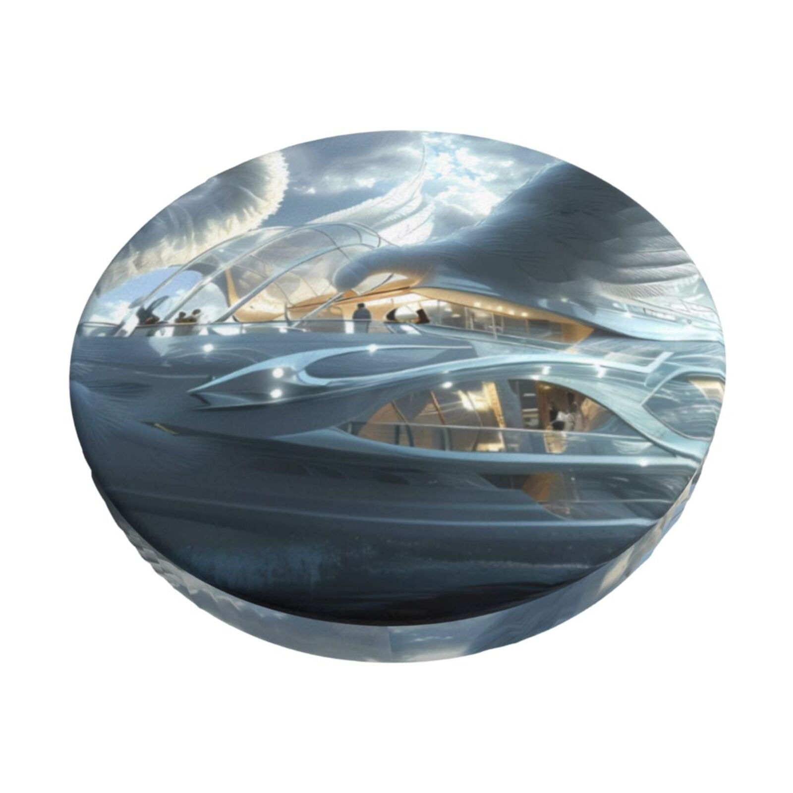 Luyuia Fantasy Swan Yacht Design Print Bar Stool Cover Cushion, Round ...