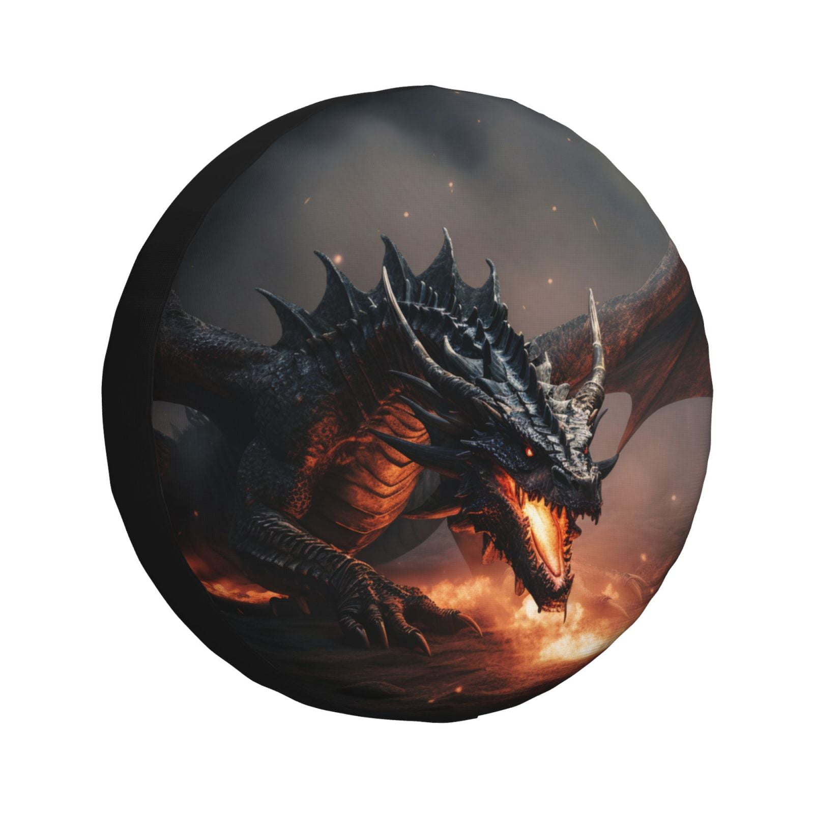 Luyuia Fiery Black Dragon Attack Print Waterproof Leather Tire Cover ...