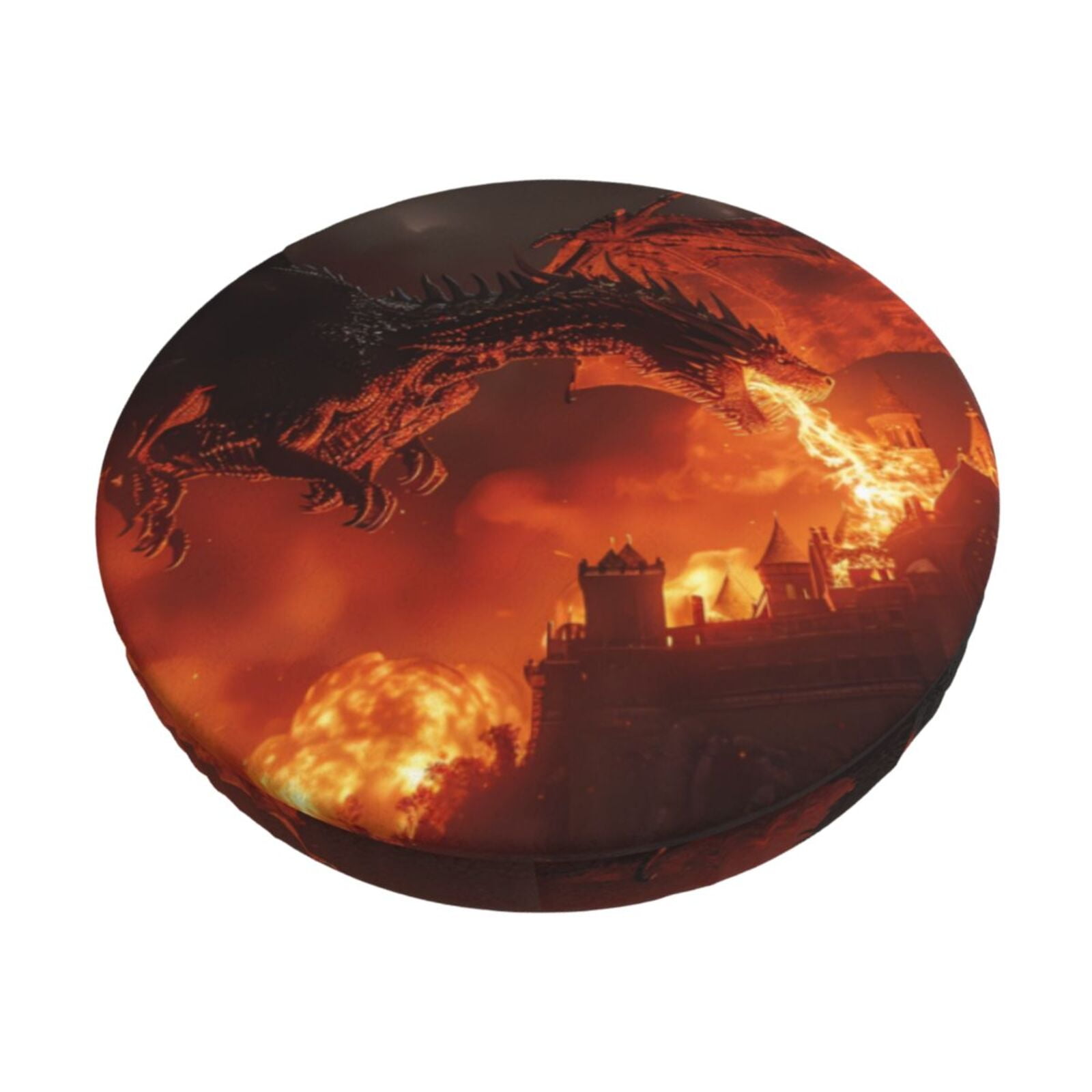 Luyuia Fiery Dragons Castle Attack Print Bar Stool Cover Cushion, Round ...