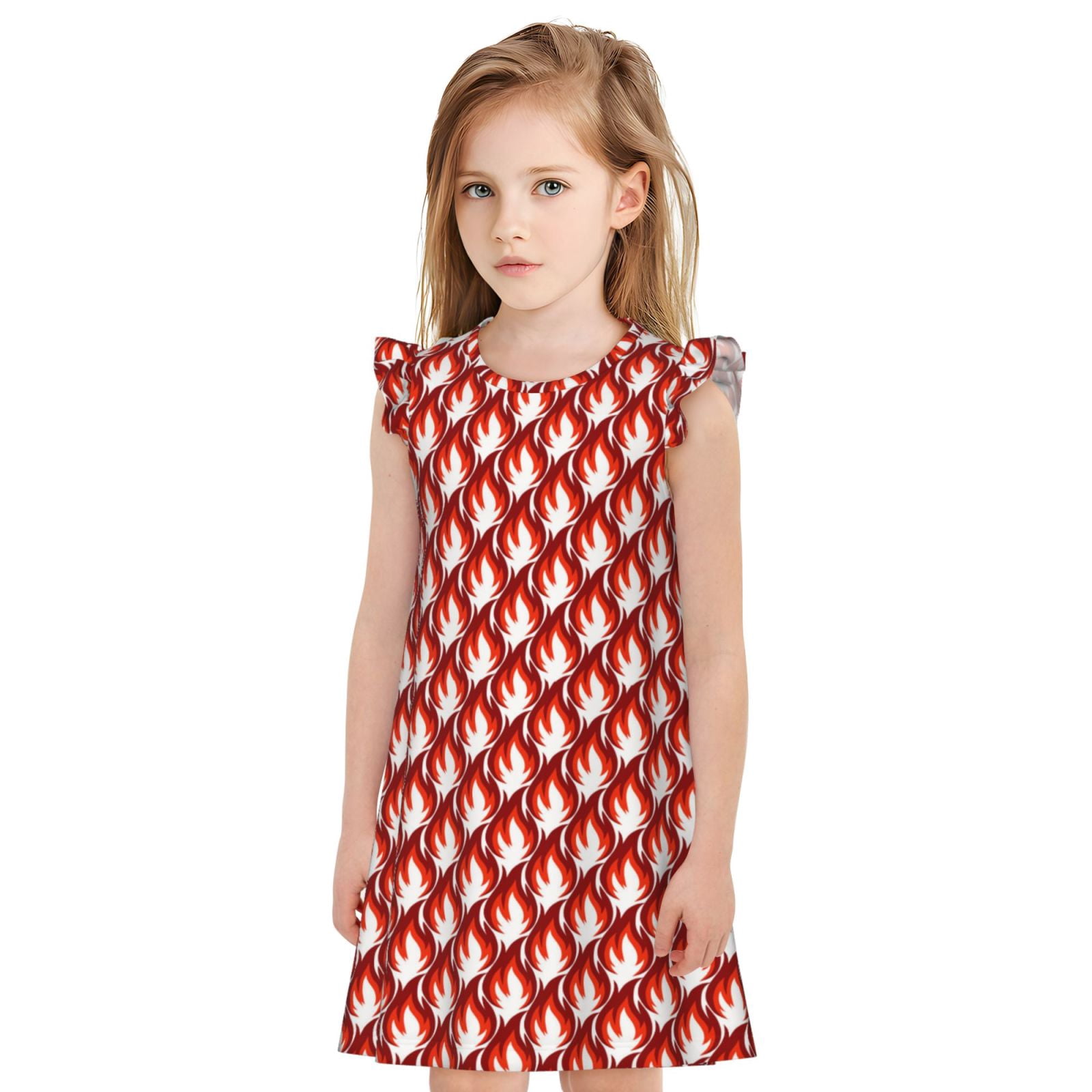 Luyuia Fire Symbols Print Girls' Princess Nightgown, Flutter Sleeve ...