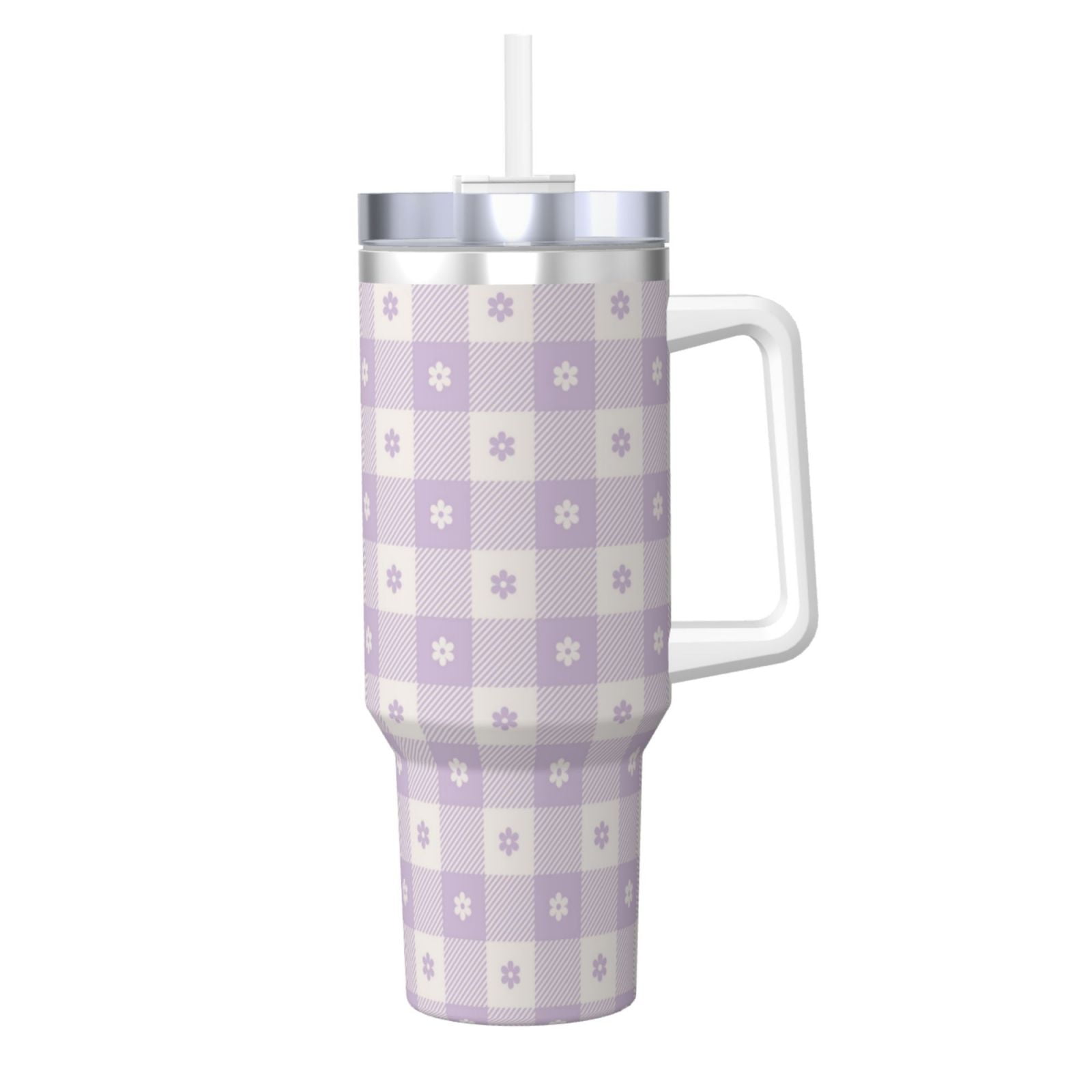 Luyuia Floral Purple Buffalo Plaid Print Stainless Steel 40OZ Ice Bully ...