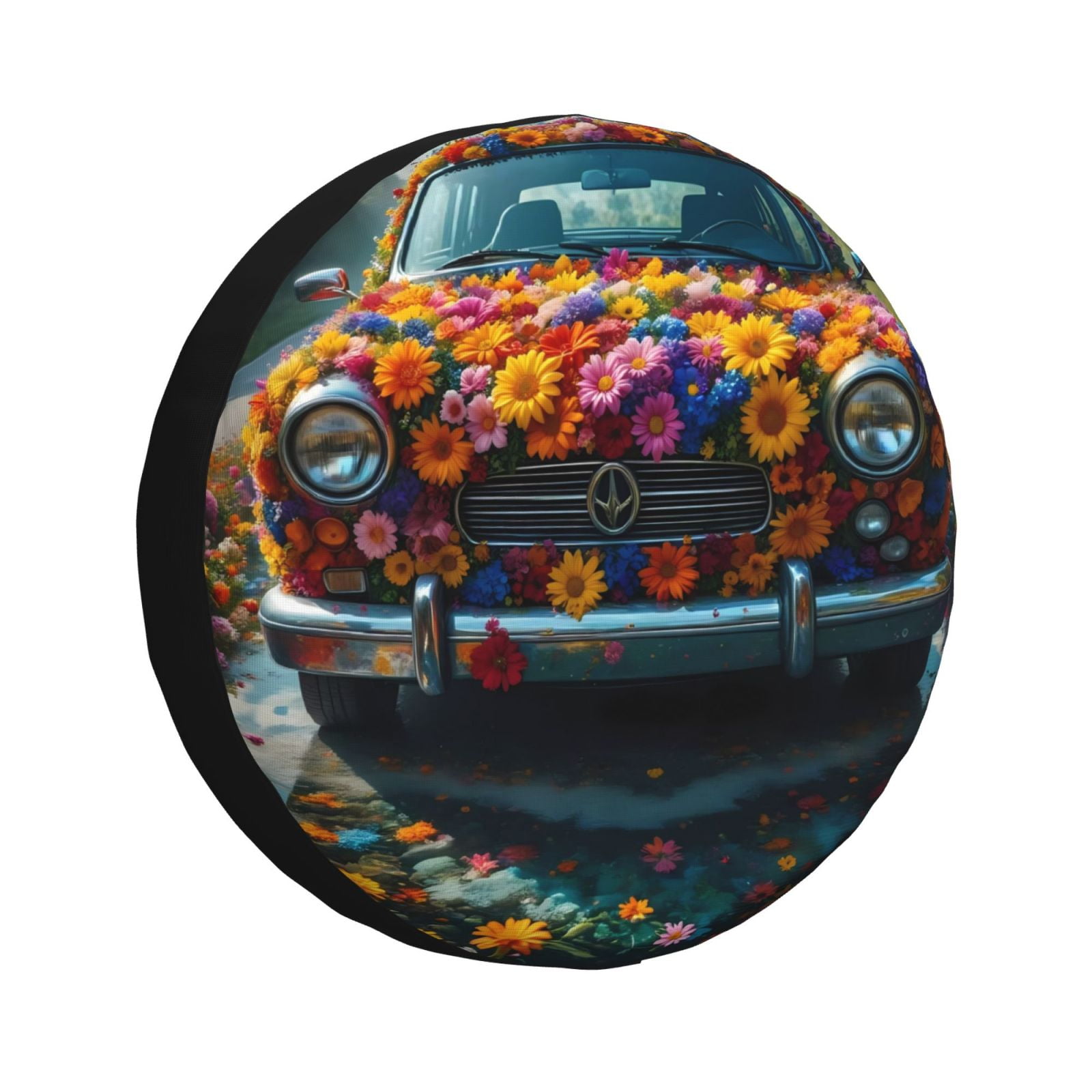 Luyuia Flower Covered Vintage Car Print Waterproof Leather Tire Cover ...
