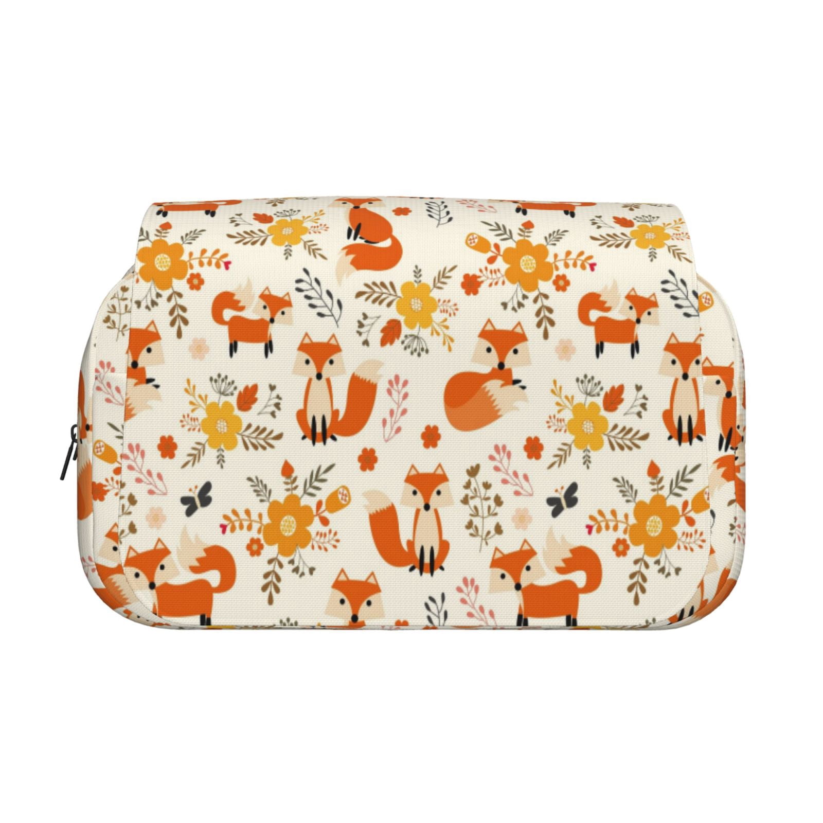 Luyuia Flower Fox Pattern Double Zipper Pen Case Oxford Clamshell ...