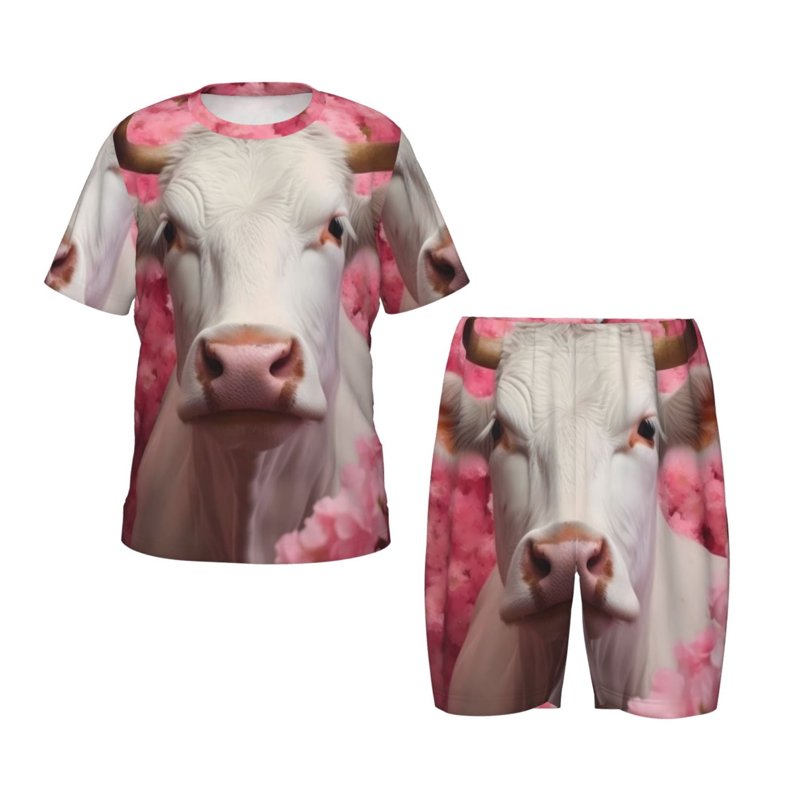 Luyuia Flower White Cow Print Girls' 2-Piece Tie-Dye Pajama Set, Cute ...