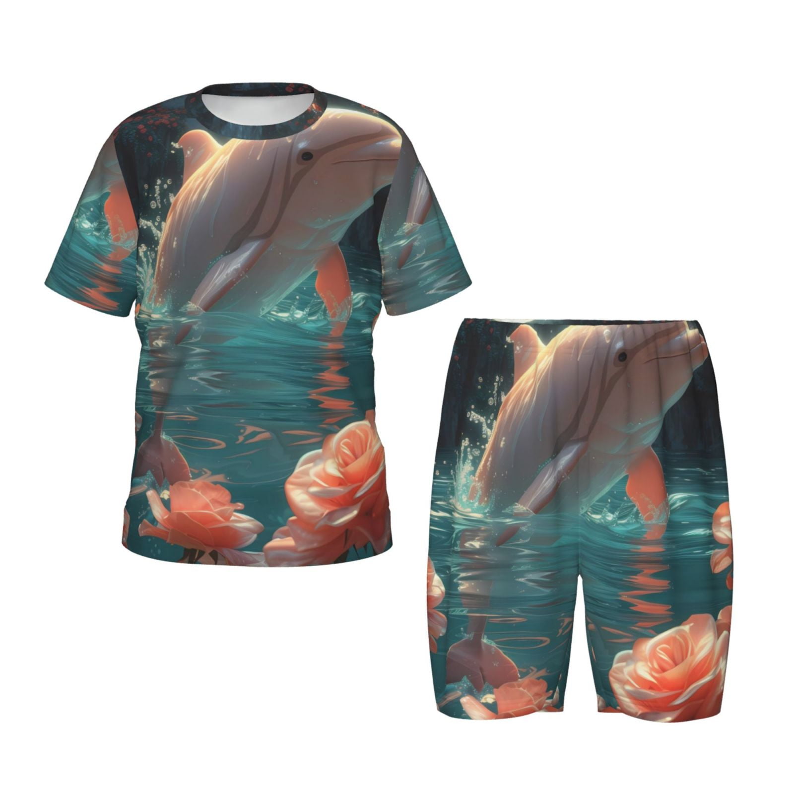 Luyuia Flower White Dolphin Print Girls' 2-Piece Tie-Dye Pajama Set ...