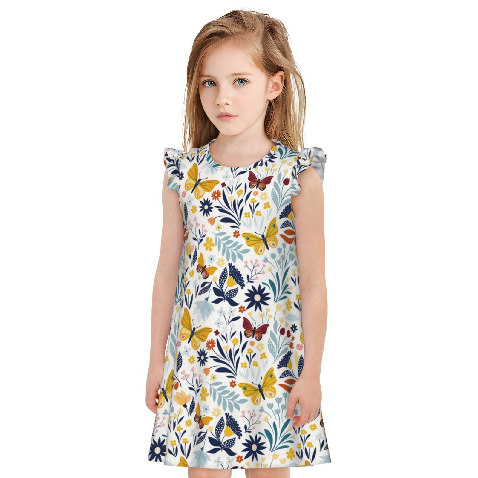 Luyuia Flowers Butterfly Print Girls' Princess Nightgown, Flutter ...