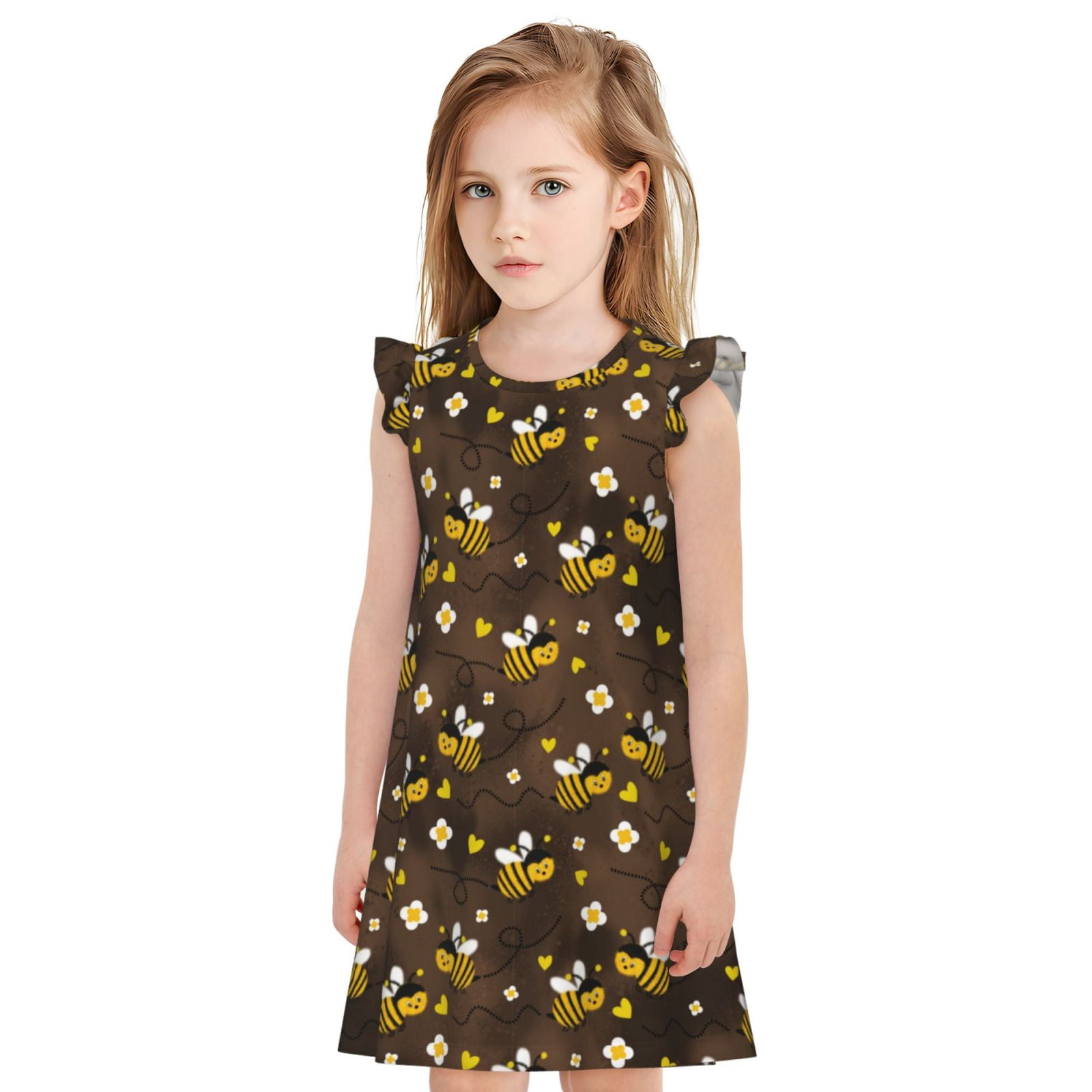 Luyuia Flying Furry Honey Bees Print Girls' Princess Nightgown, Flutter ...