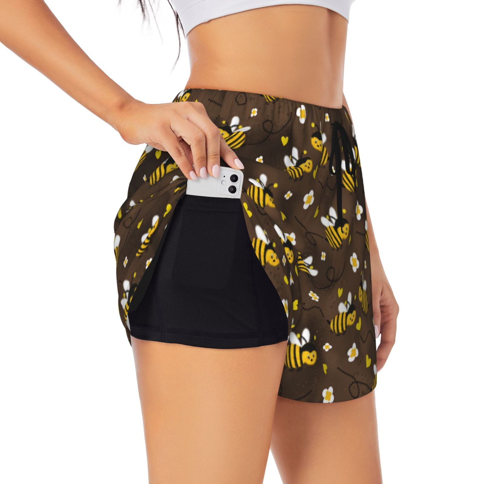 Luyuia Flying Furry Honey Bees Print Women's Athletic Shorts, Quick-Dry ...
