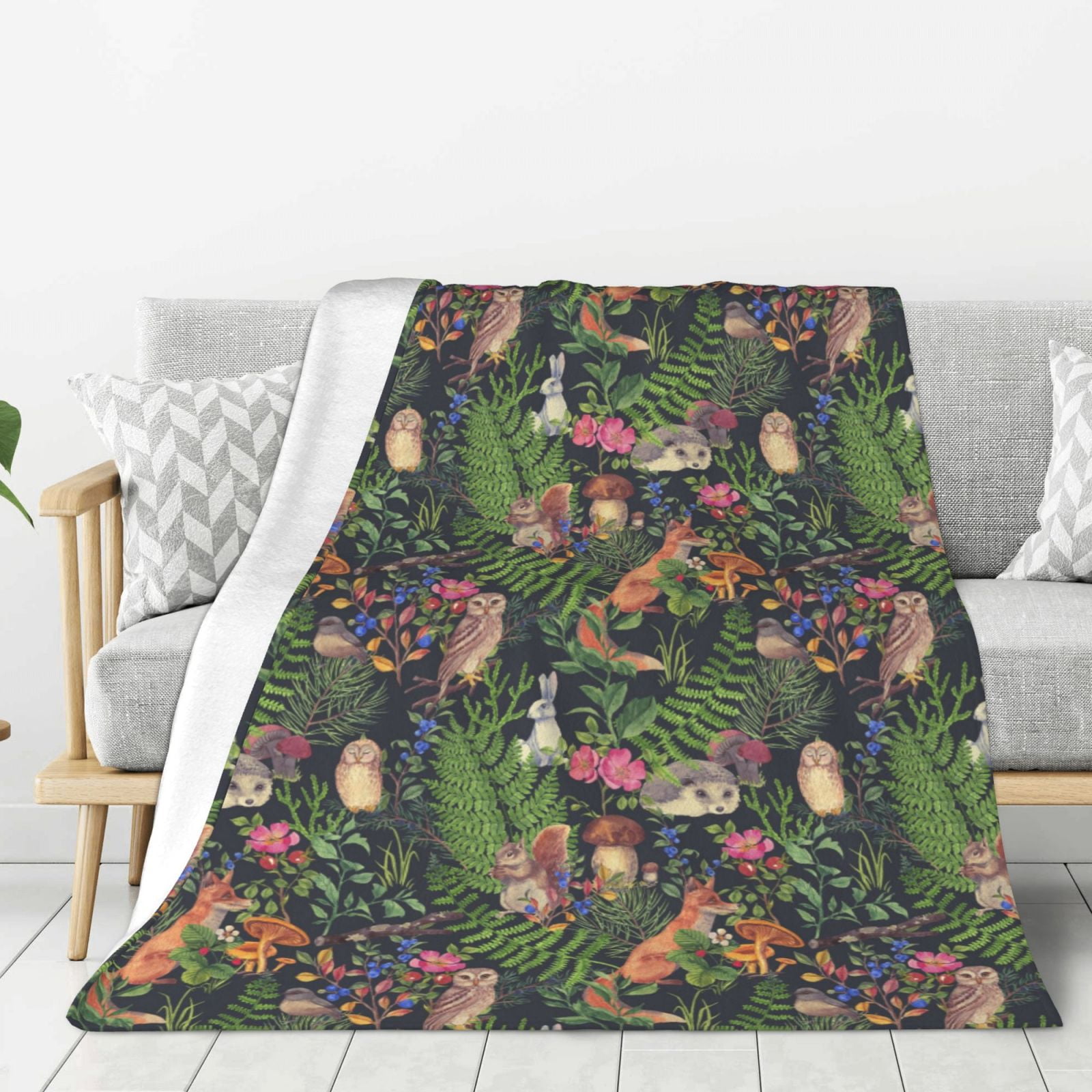 Luyuia Forest Animals And Plants Pattern Soft Throw Blanket Flannel ...