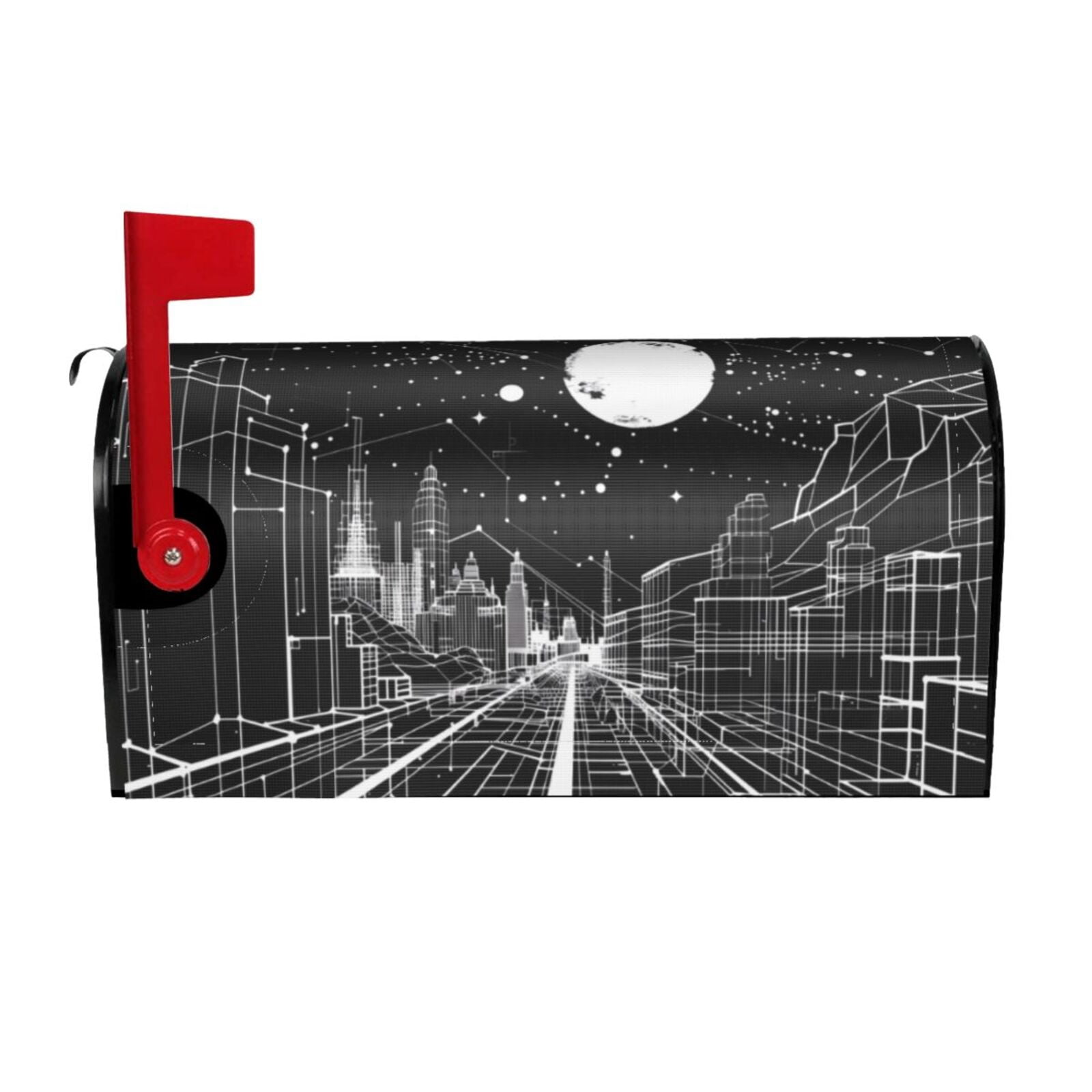 Luyuia Futuristic Moonlit Cityscape Print Magnetic Winter Mailbox Cover ...