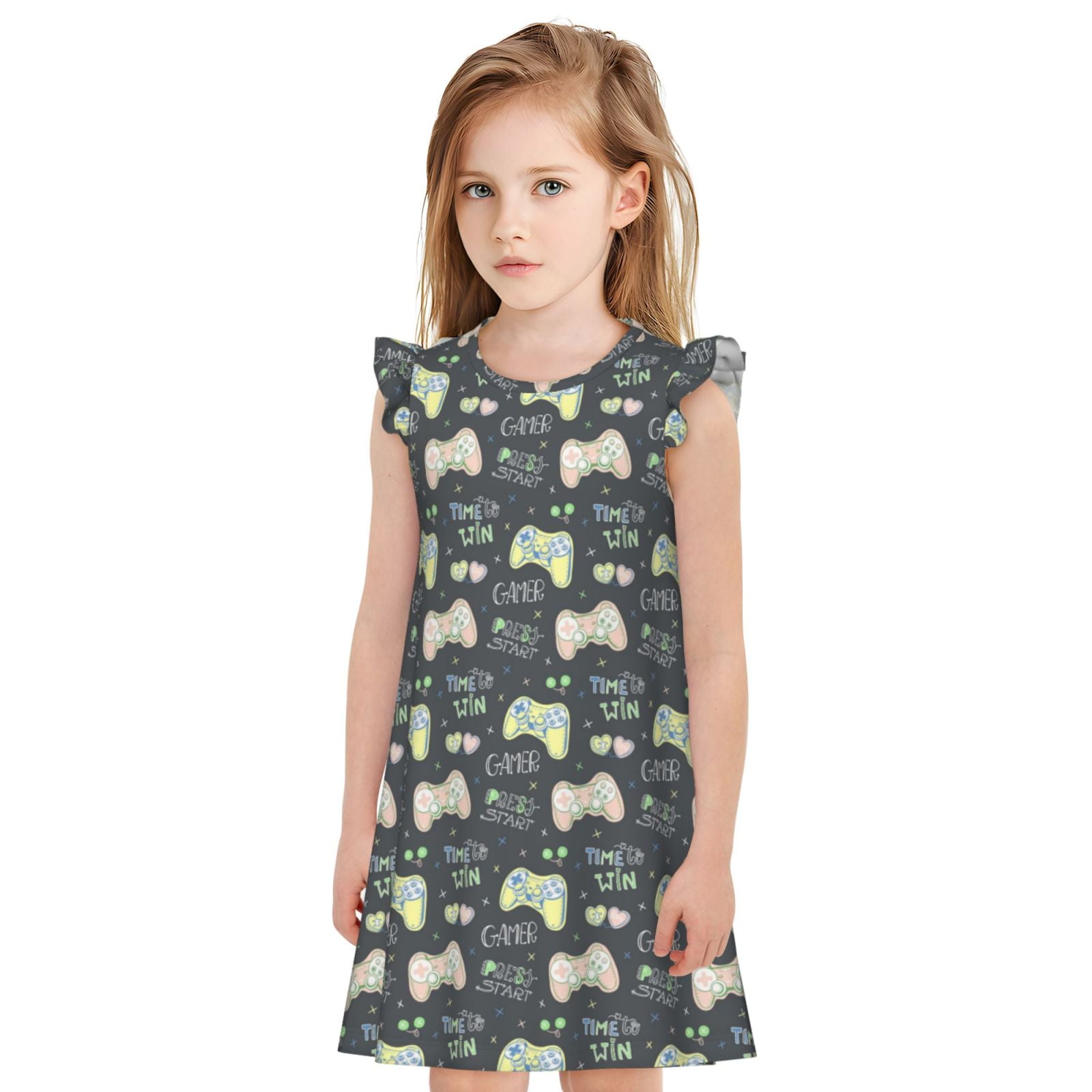 Luyuia Gamers Print Girls' Princess Nightgown, Flutter Sleeve Sleepwear ...