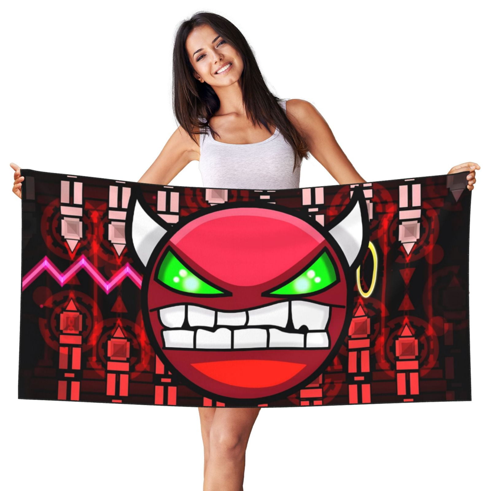 Luyuia Geometry Dash Print Silver Fox Velvet Beach Towel, Perfect for ...