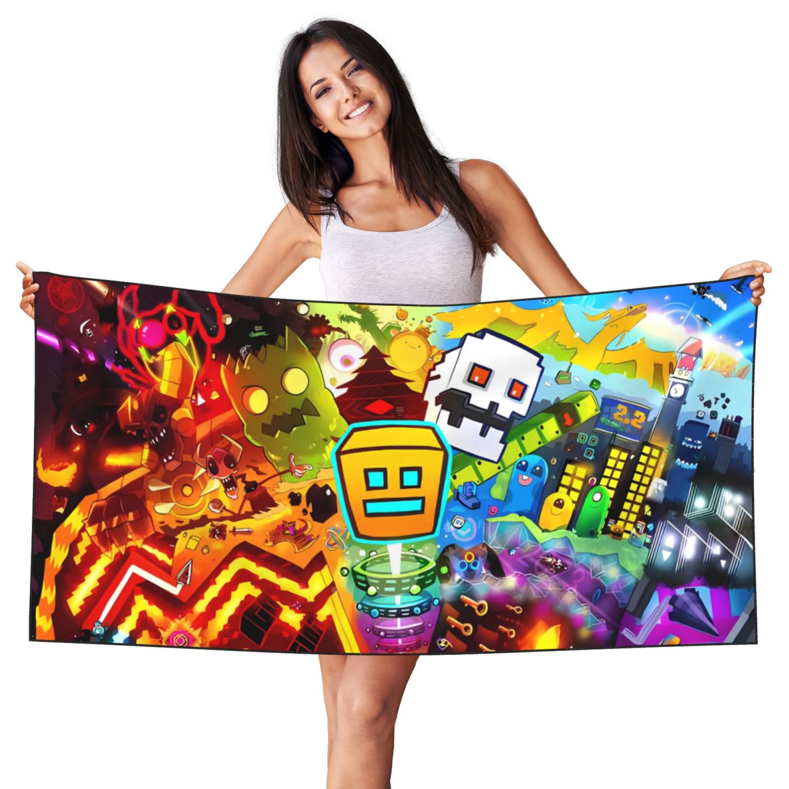 Luyuia Geometry Dash Print Silver Fox Velvet Beach Towel, Perfect for ...