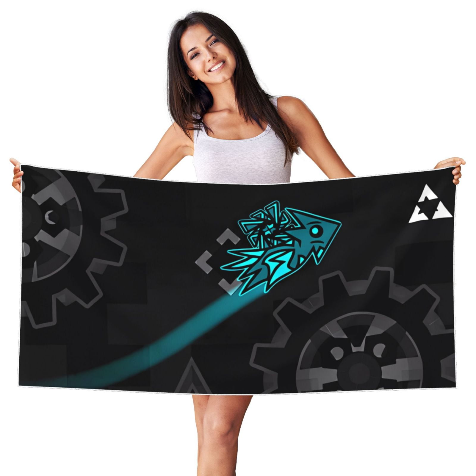 Luyuia Geometry Dash Print Silver Fox Velvet Beach Towel, Perfect for ...