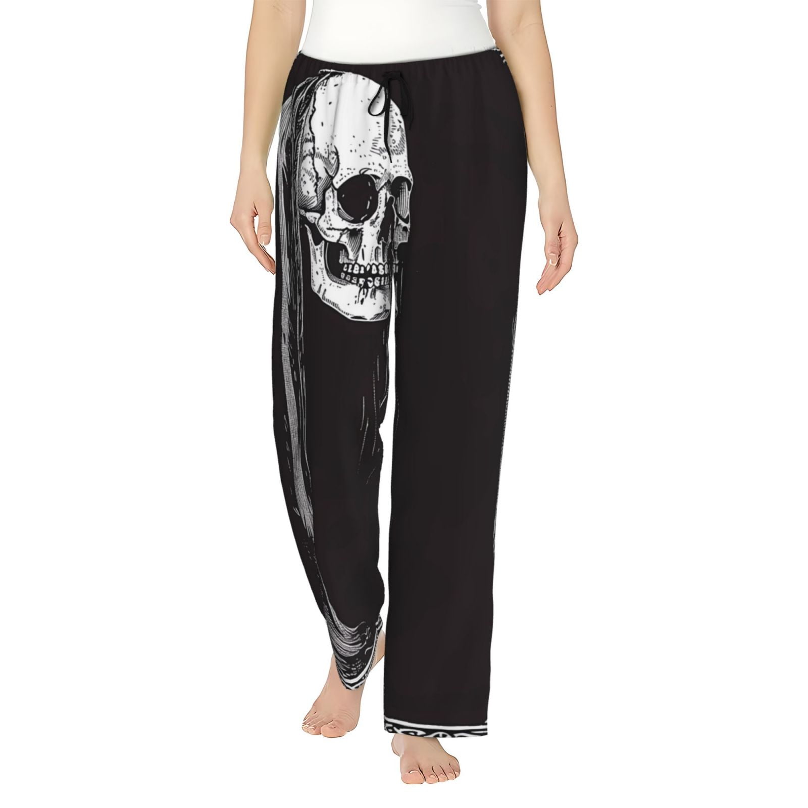 Luyuia Gothic Skull Drape Print Women's Straight-Leg Lounge Pajama ...
