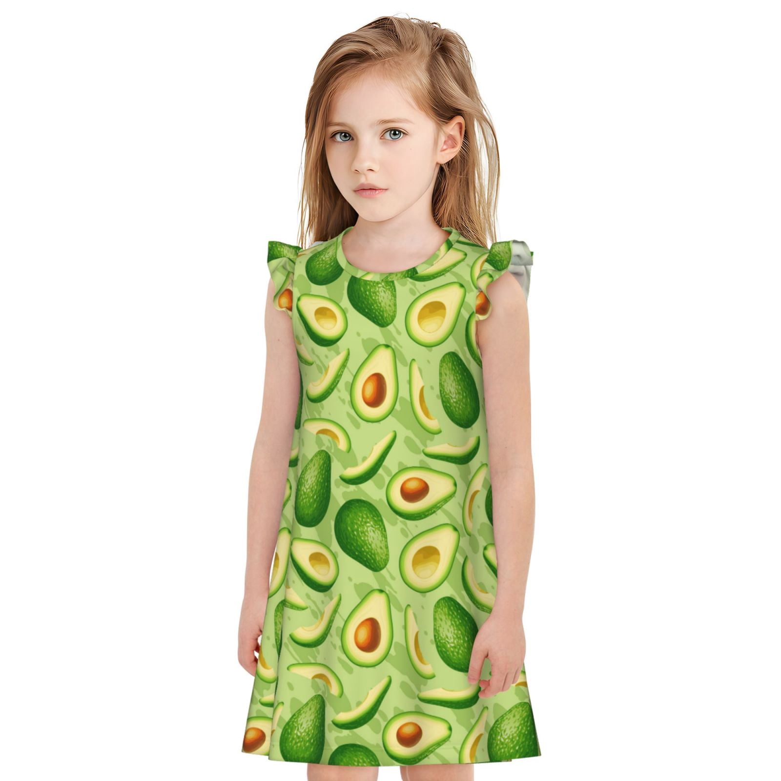 Luyuia Green Avocado Print Girls' Princess Nightgown, Flutter Sleeve ...