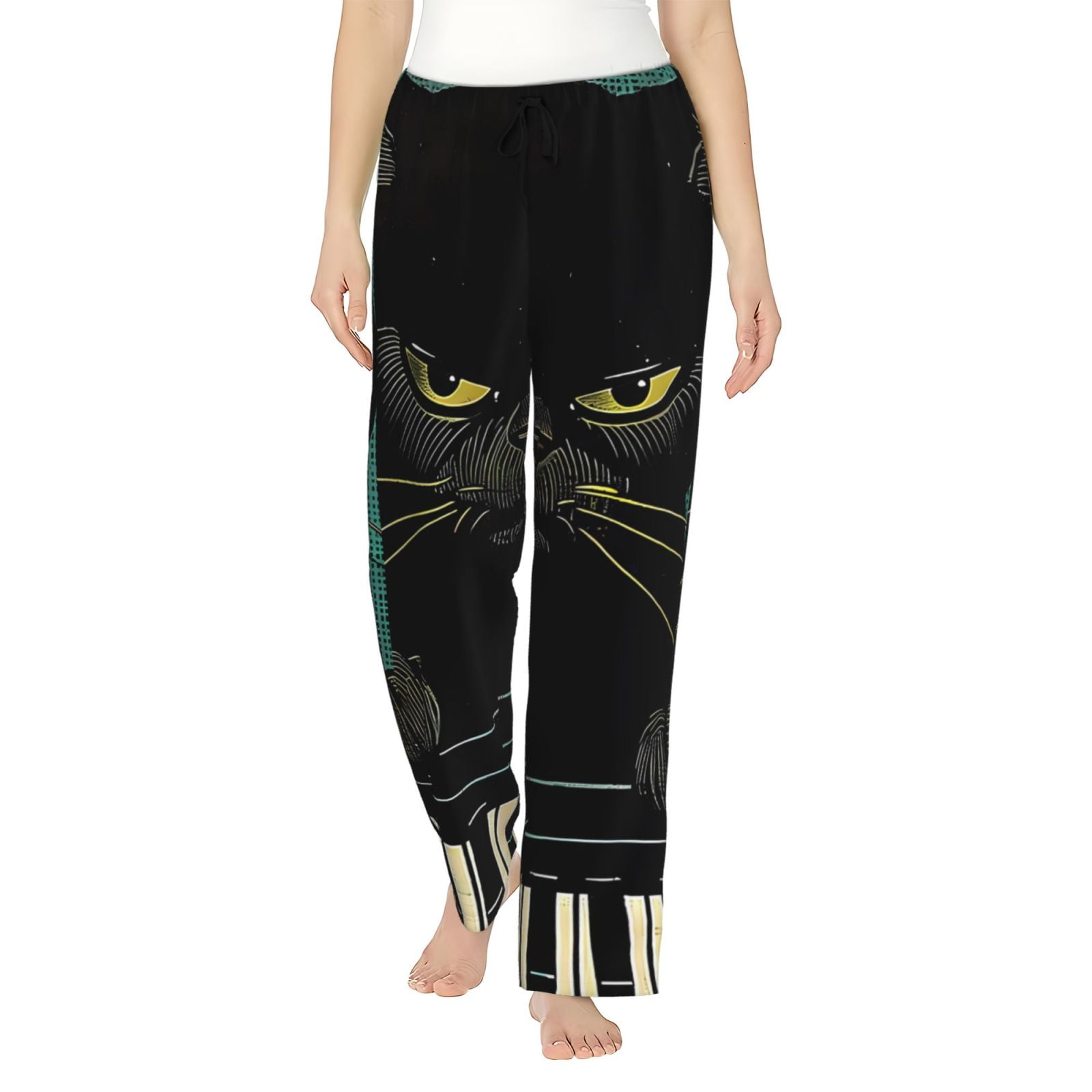 Luyuia Grumpy Cat Pianist Print Women's Straight-Leg Lounge Pajama ...