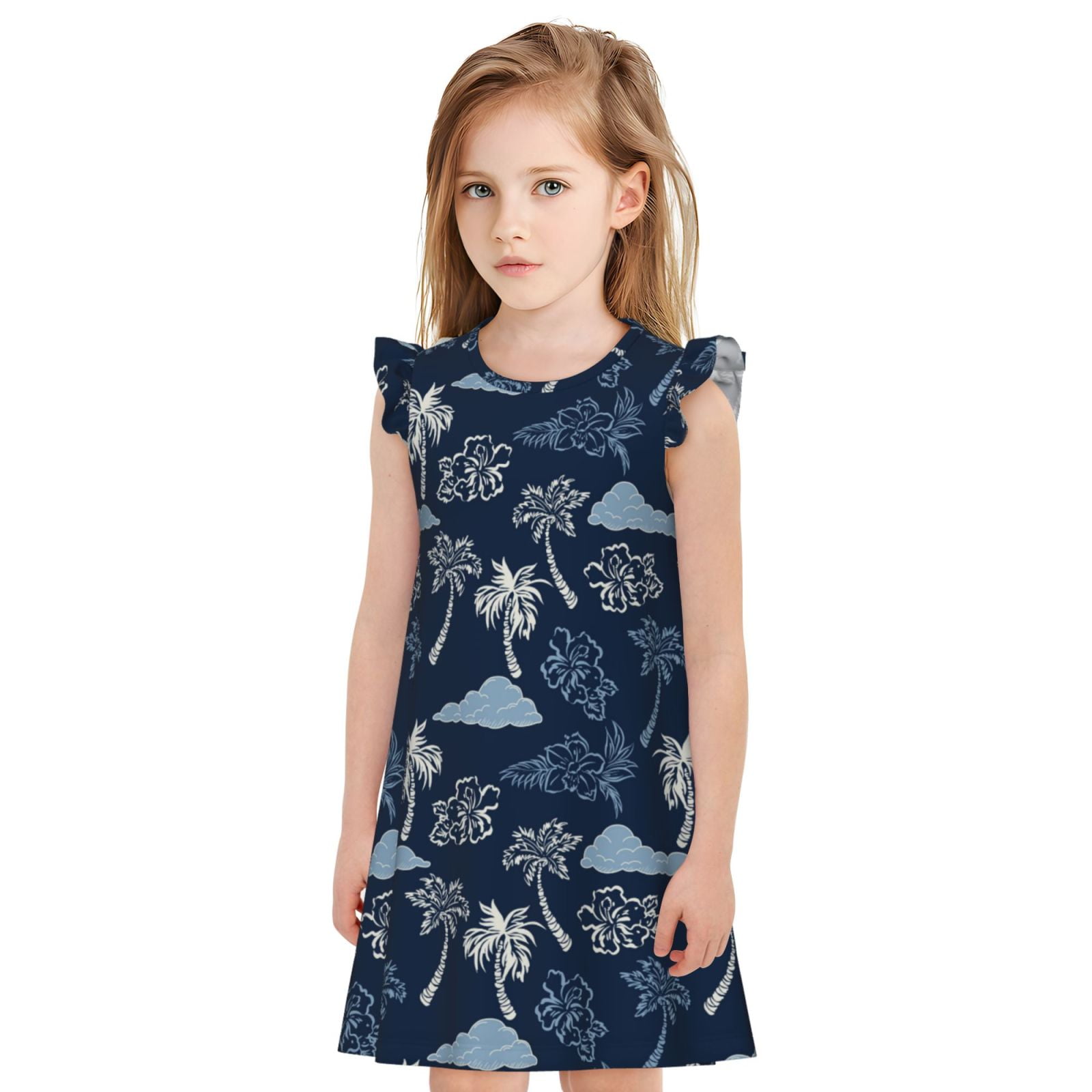 Luyuia Hawaii Palms Print Girls' Princess Nightgown, Flutter Sleeve ...