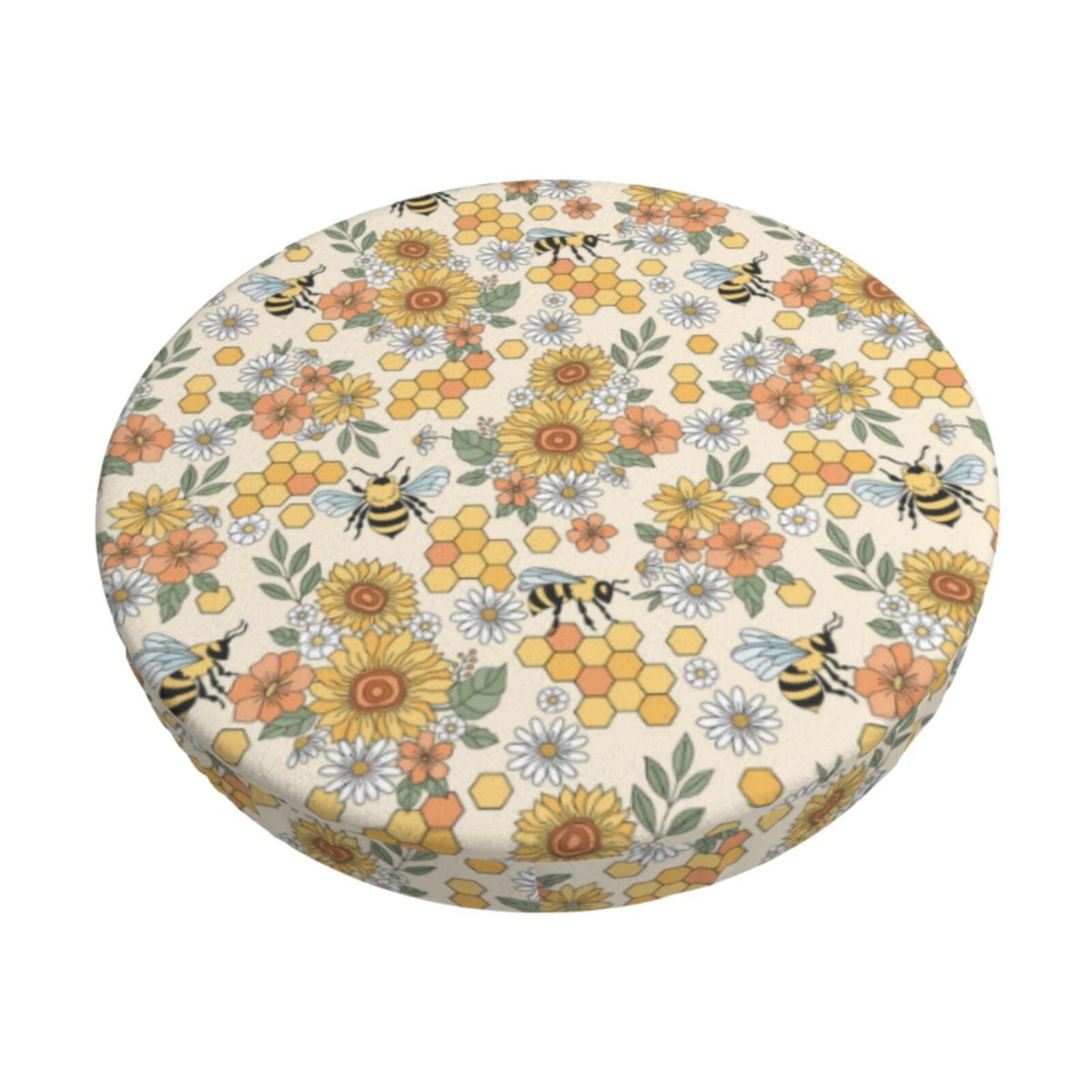 Luyuia Hippie Bee Honeycomb Print Bar Stool Cover Cushion, Round Seat ...