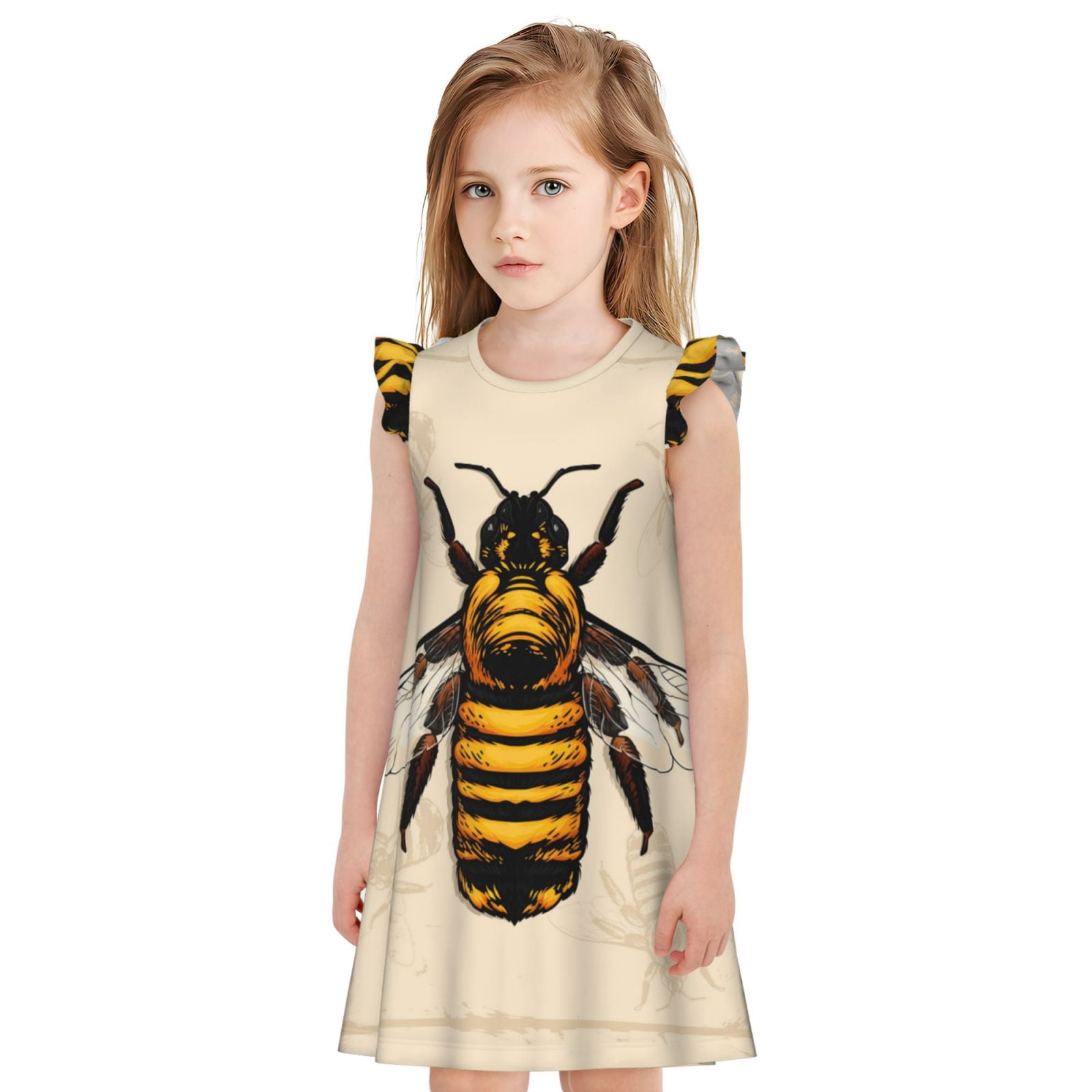 Luyuia Honey Bee Print Girls' Princess Nightgown, Flutter Sleeve ...